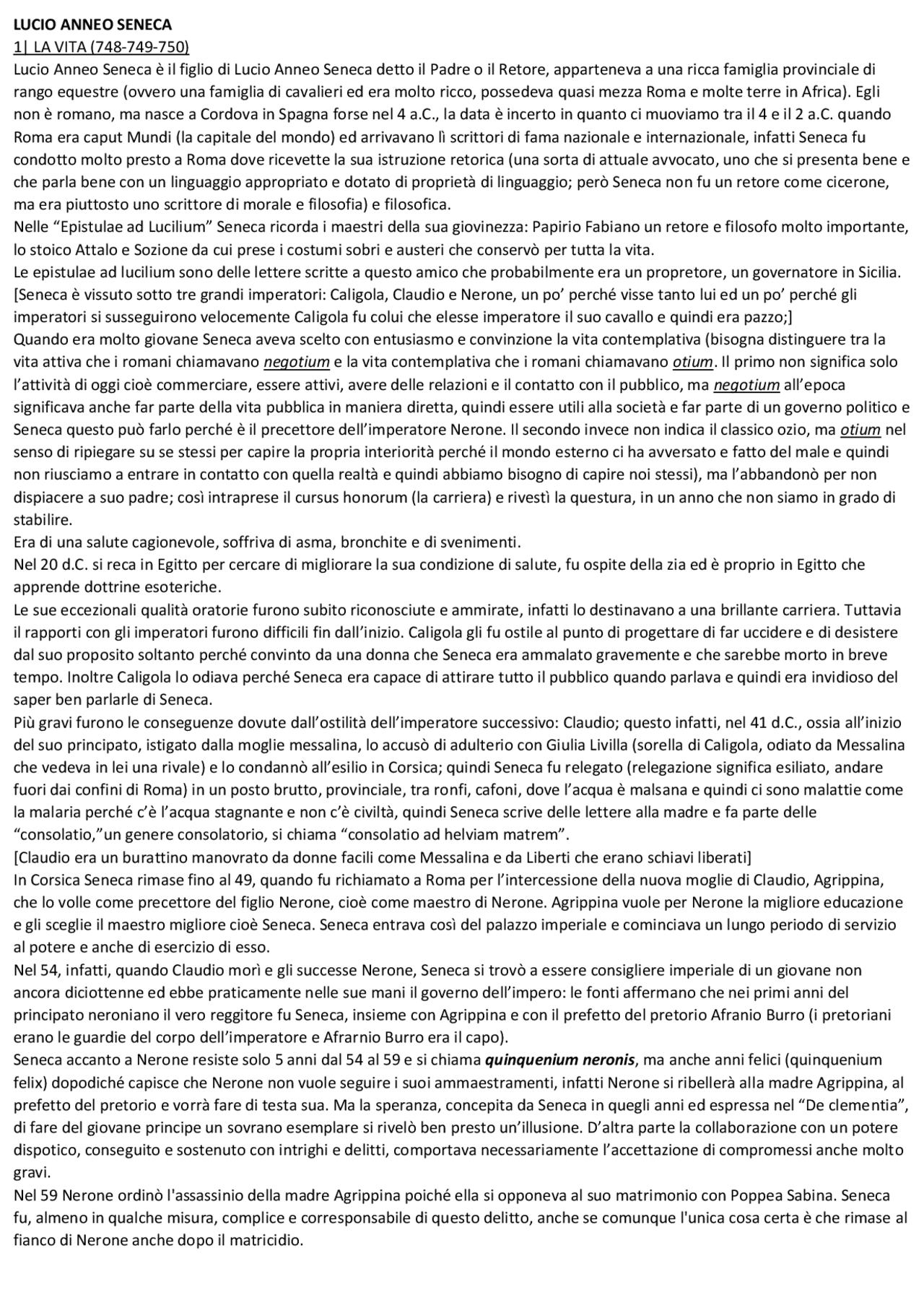 Appunti approfonditi di letteratura latina. Autore: Seneca | Appunti di Latino | Docsity