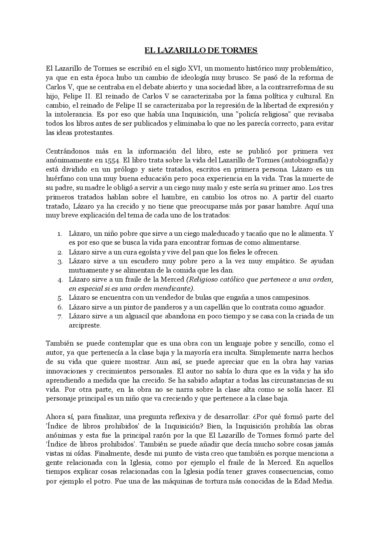 Lazarillo de Tormes - Docsity