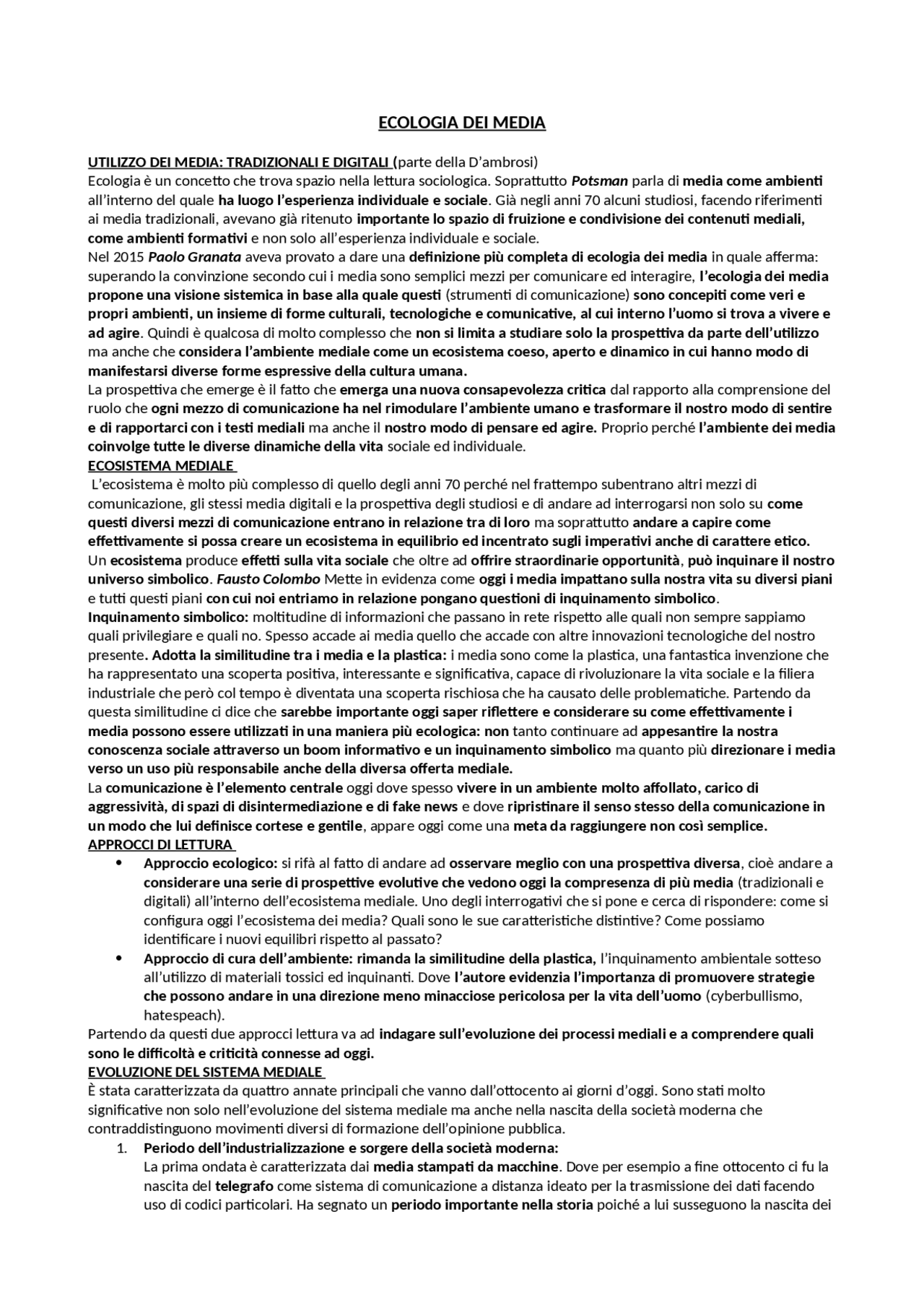 Ecologia Dei Media Di Fausto Colombo Docsity