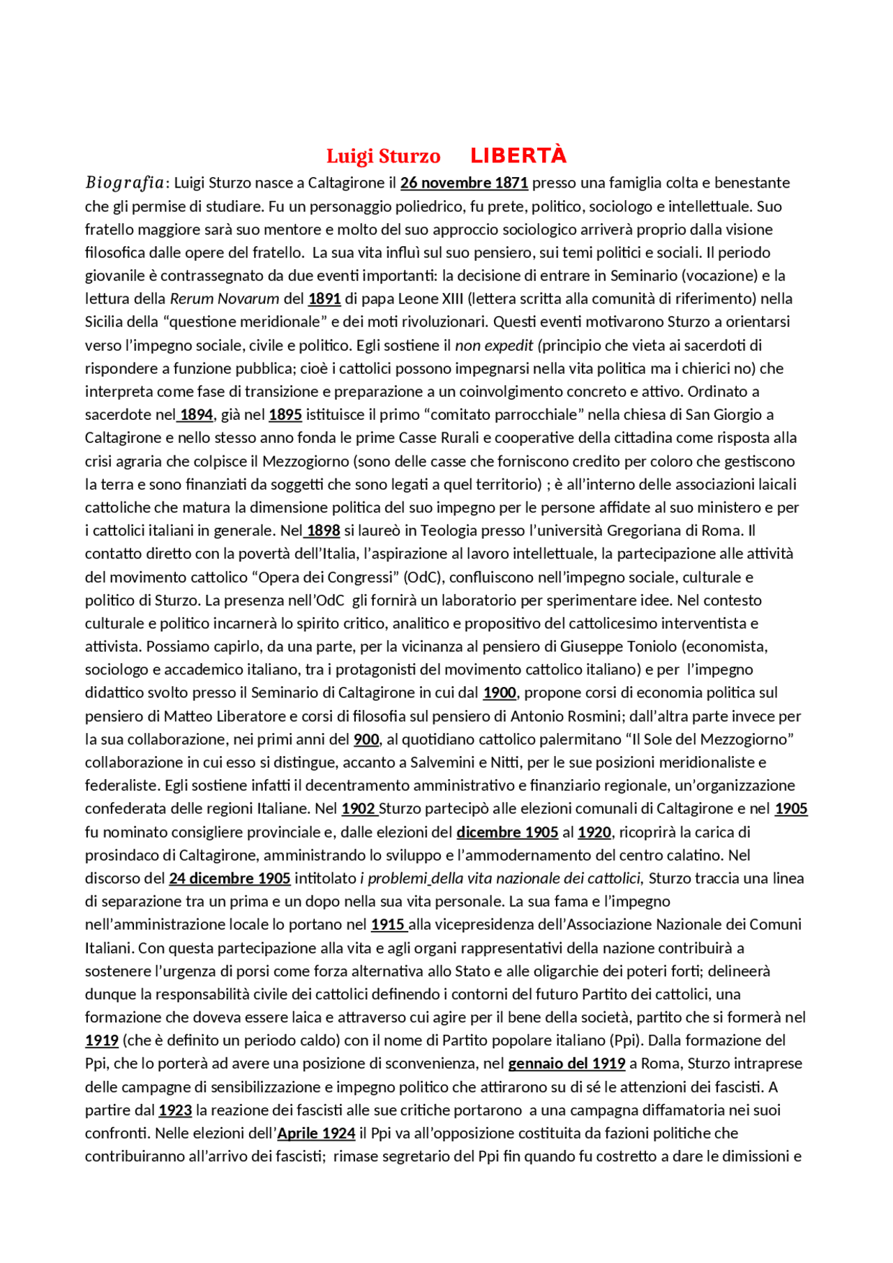 Luigi Sturzo Biografia Docsity