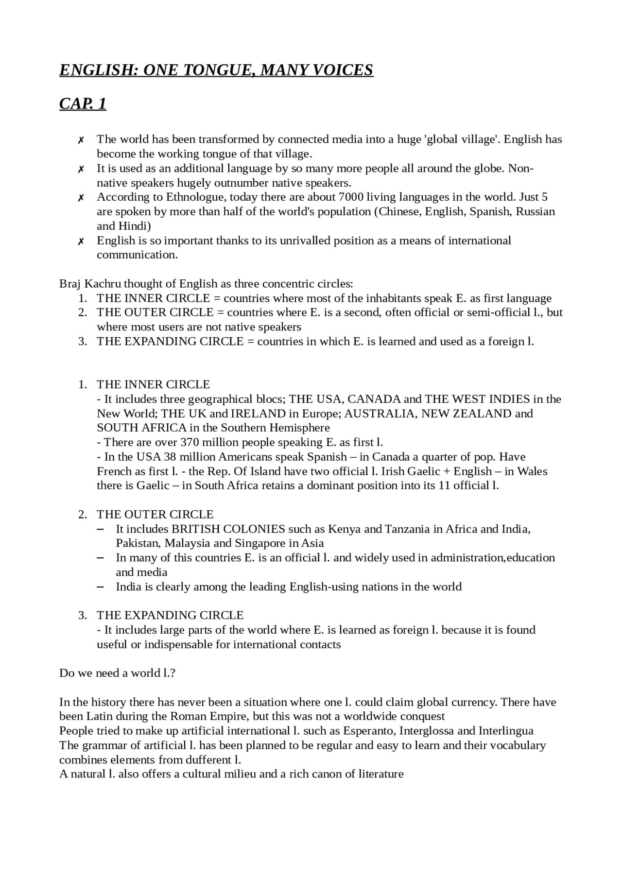 ENGLISH: ONE TONGUE, MANY VOICES - Docsity