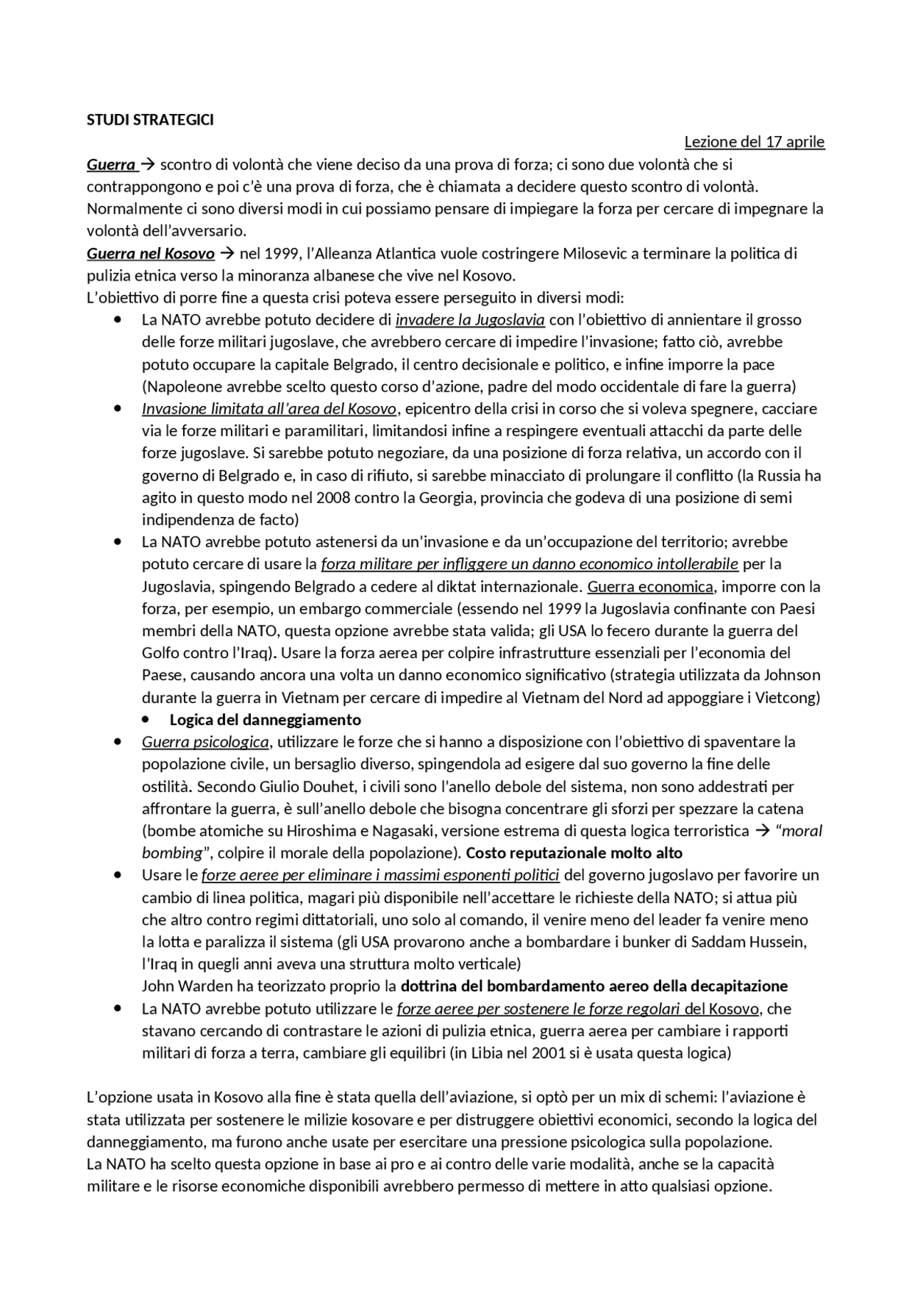 Studi strategici: tattiche di guerra - Docsity