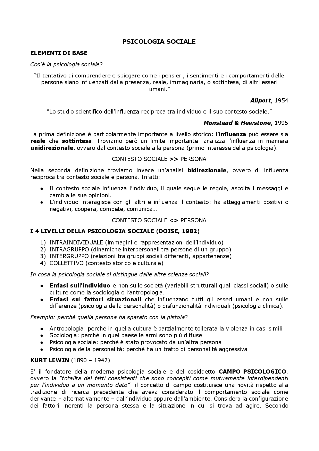 Appunti Psicologia Sociale Parte Prima Docsity
