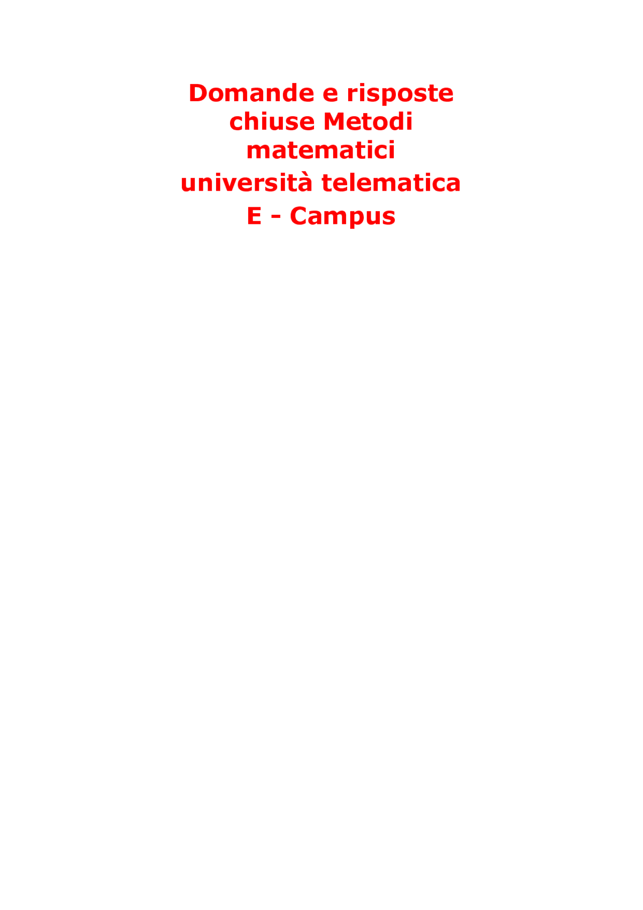 Metodi Matematici Test Domande E Risposte Chiuse Ecampus Prove D