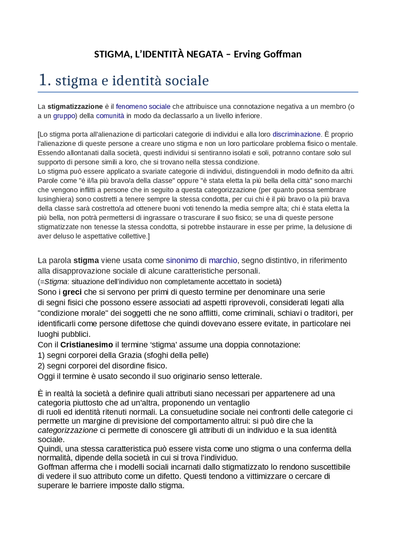 Stigma LidentitÀ Negata Erving Goffman Appunti Di Linguistica