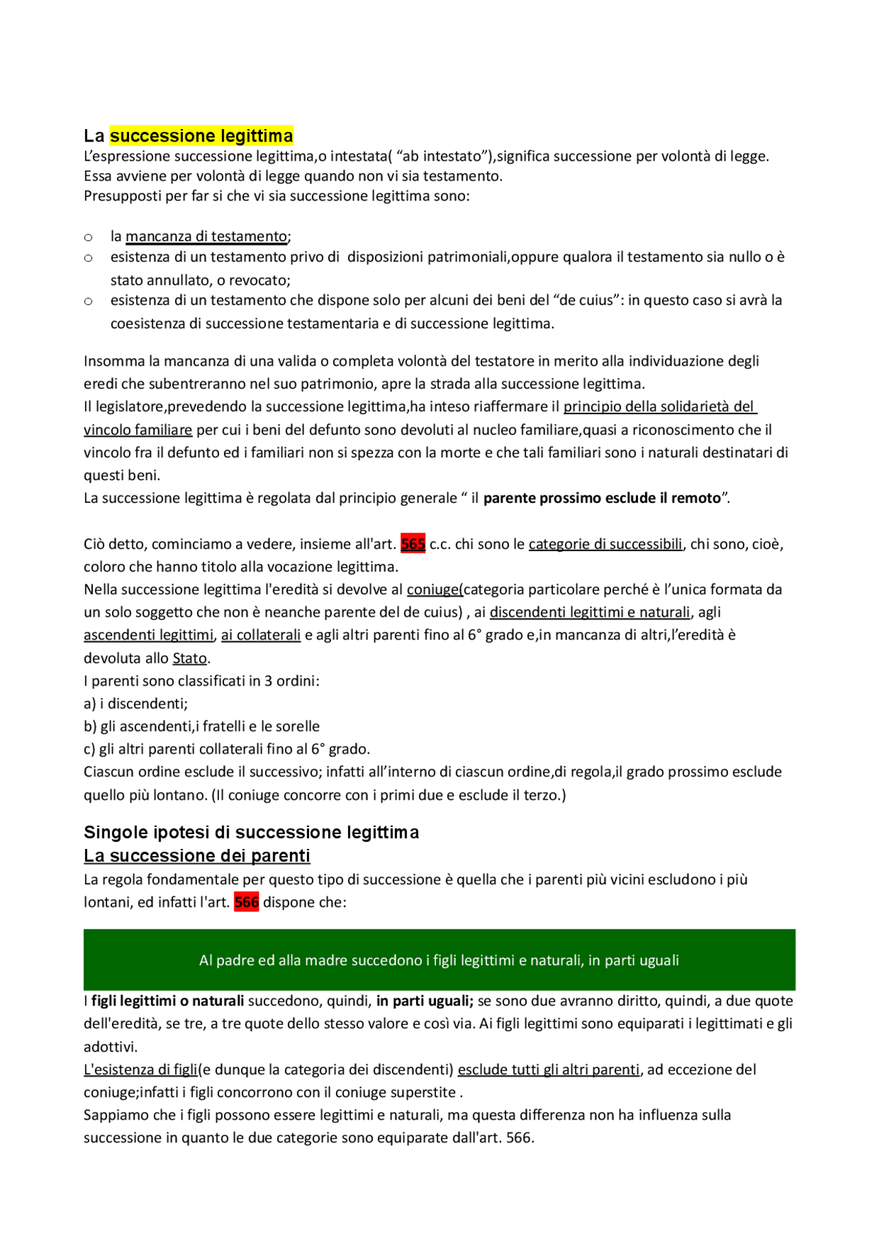 Successione Legittima Diritto Privato Docsity