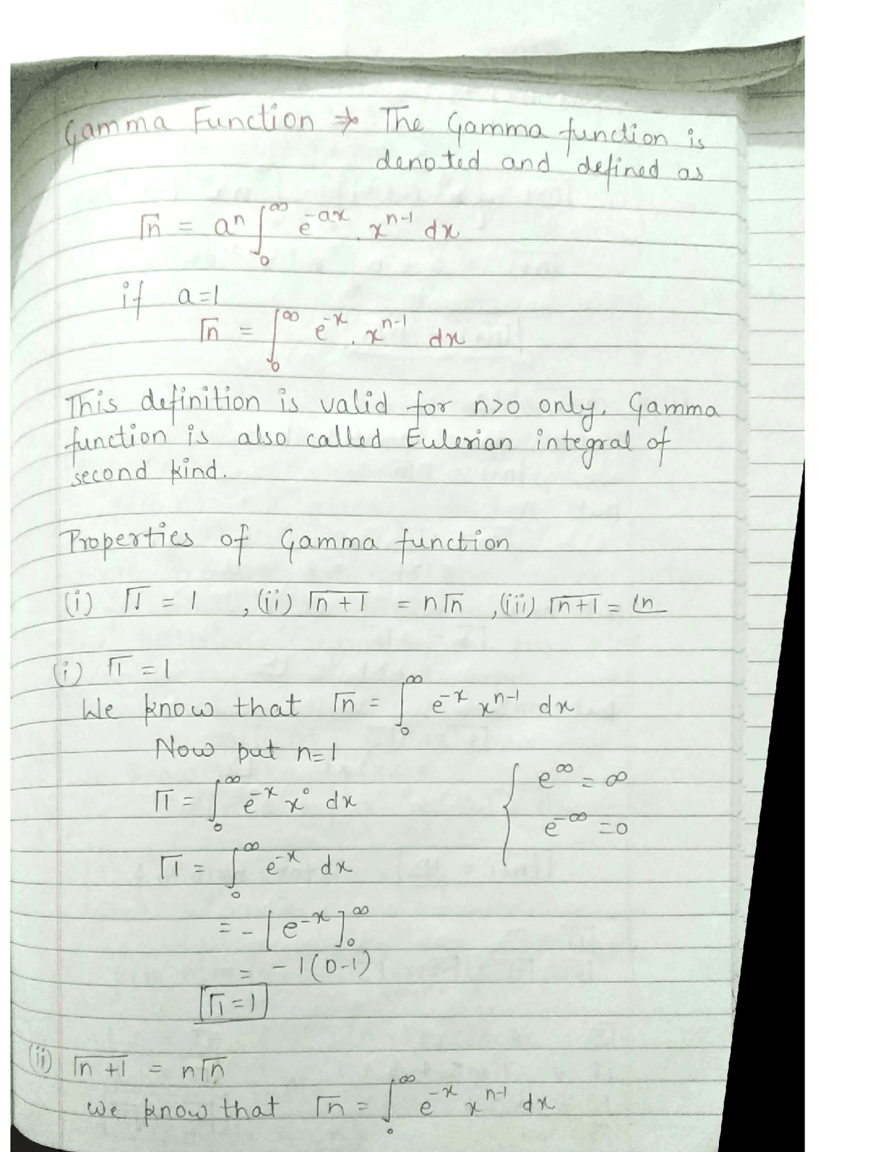 Gamma function of mathematics - Docsity
