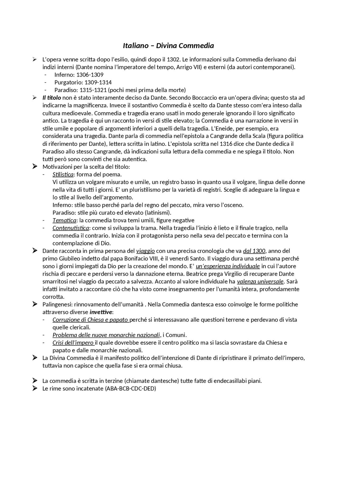 Appunti Su Dante E La Divina Commedia Docsity