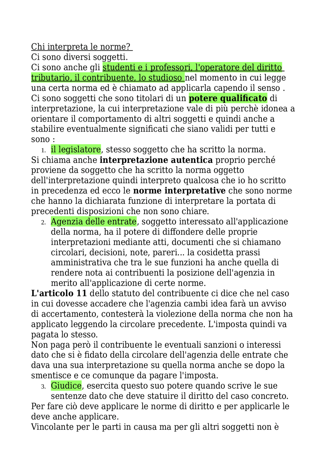 Diritto Tributario Chi Interpreta Le Norme Docsity