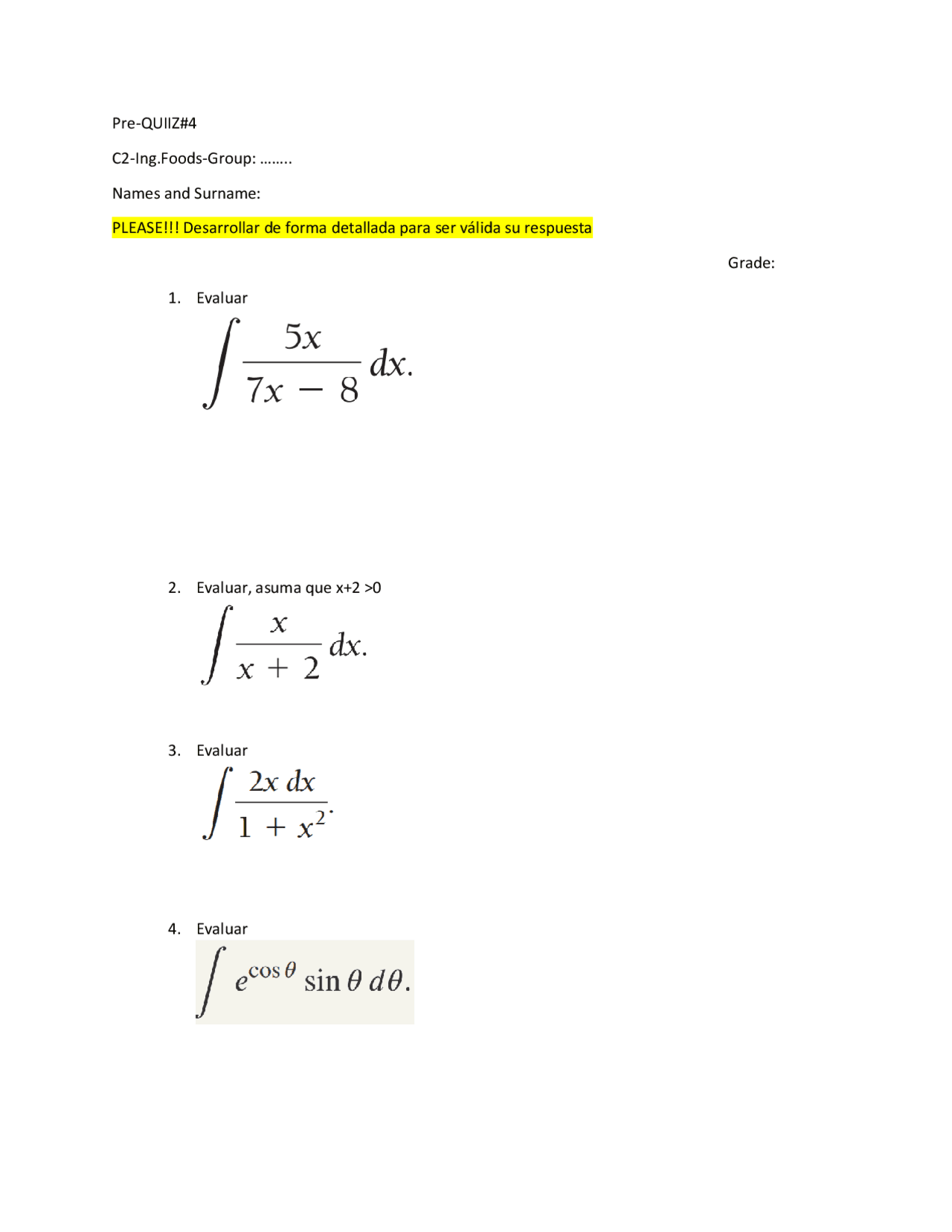 Ejercicios De Calculo Ii Docsity