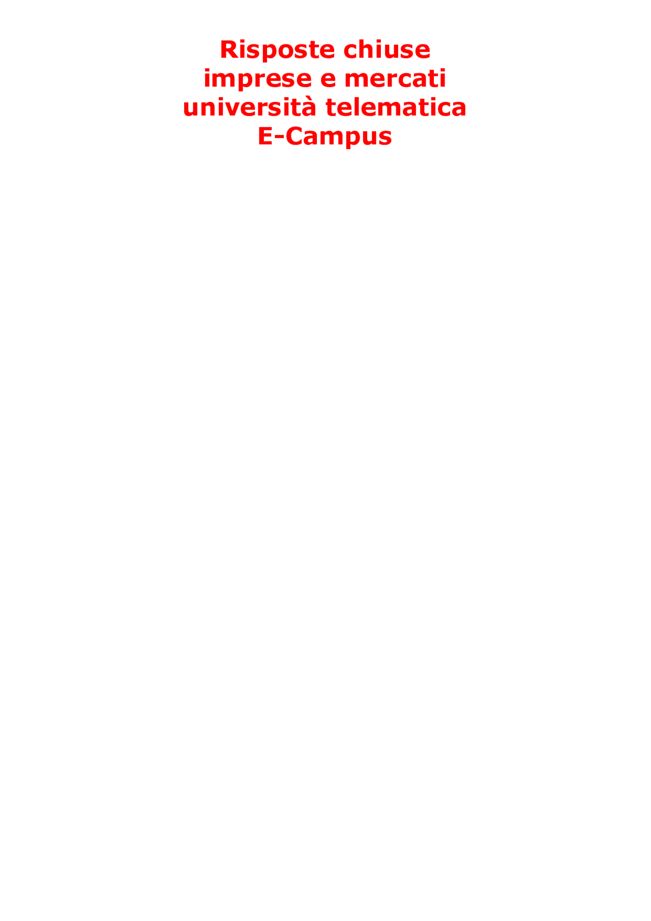 Imprese E Mercati Test Domande E Risposte Chiuse Ecampus Prove D