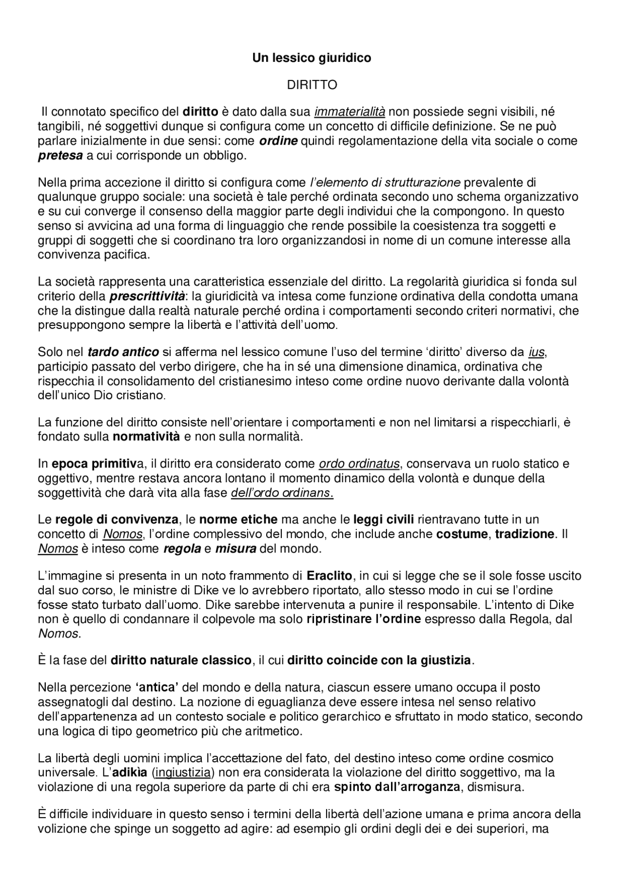 Un Lessico Giuridico Sintesi Del Corso Di Diritto Docsity