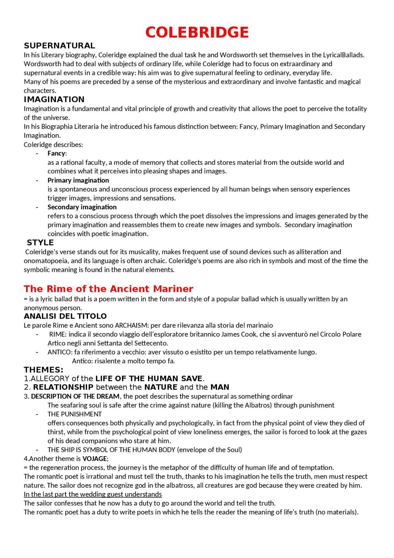 Colebridge e i suoi testi - Docsity