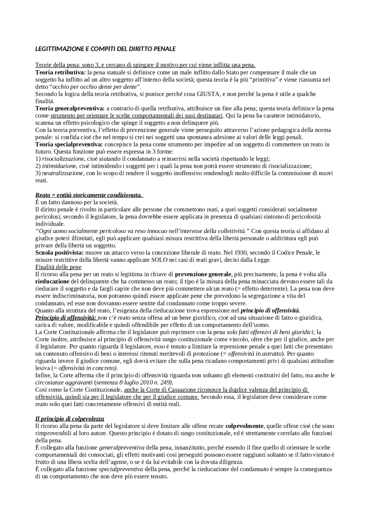 Riassunto Capitolo 1 Diritto Penale 1 Docsity