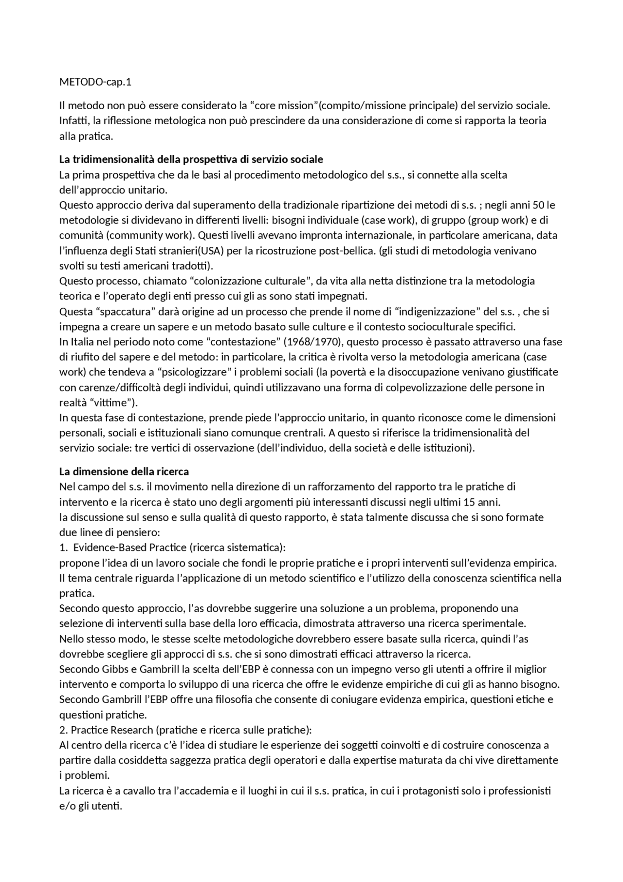 Metodo Del Servizio Sociale Docsity