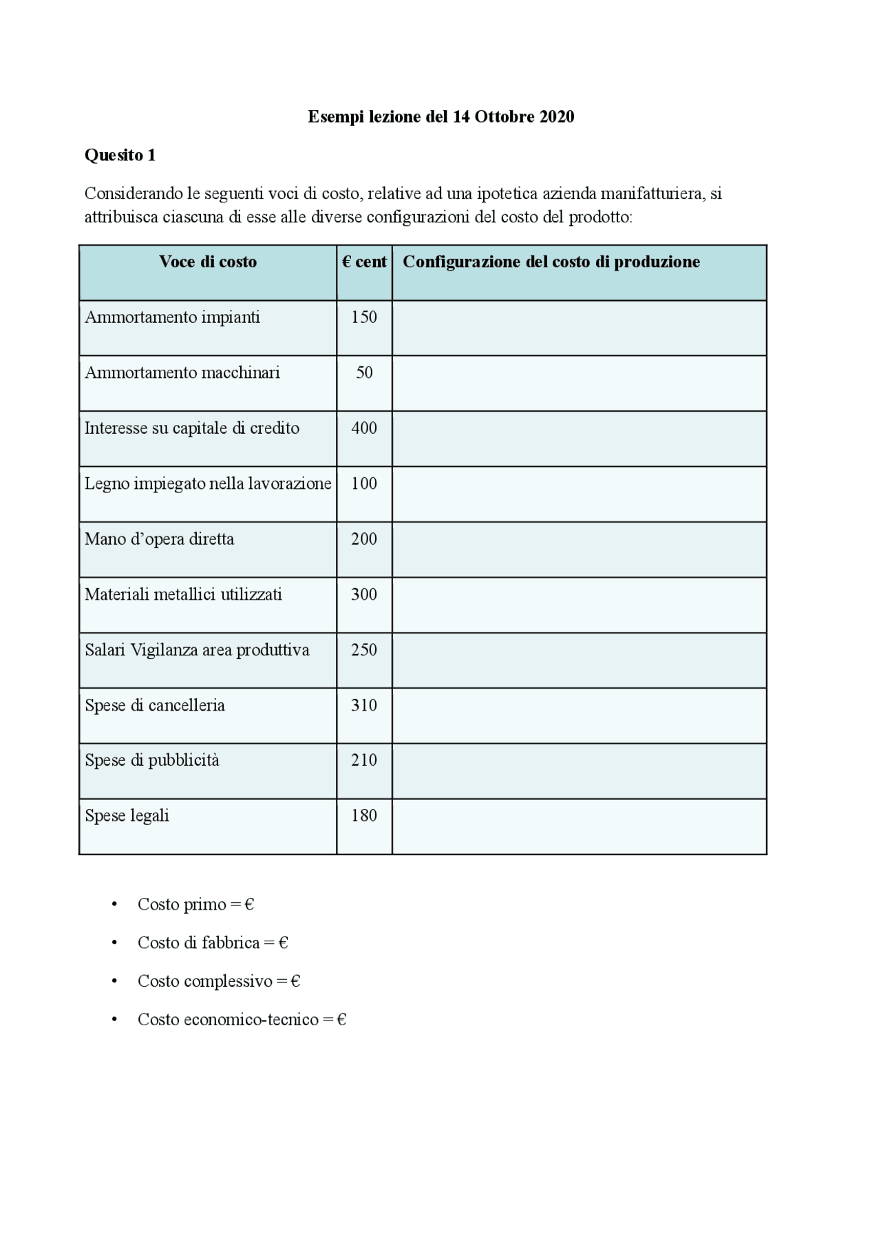 Esercizi Contabilità Docsity