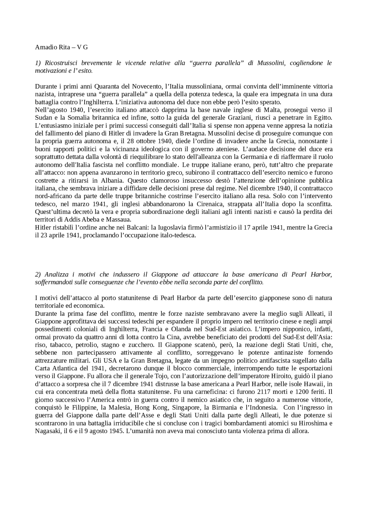 Seconda Guerra Mondiale, Domande e Risposte - Docsity