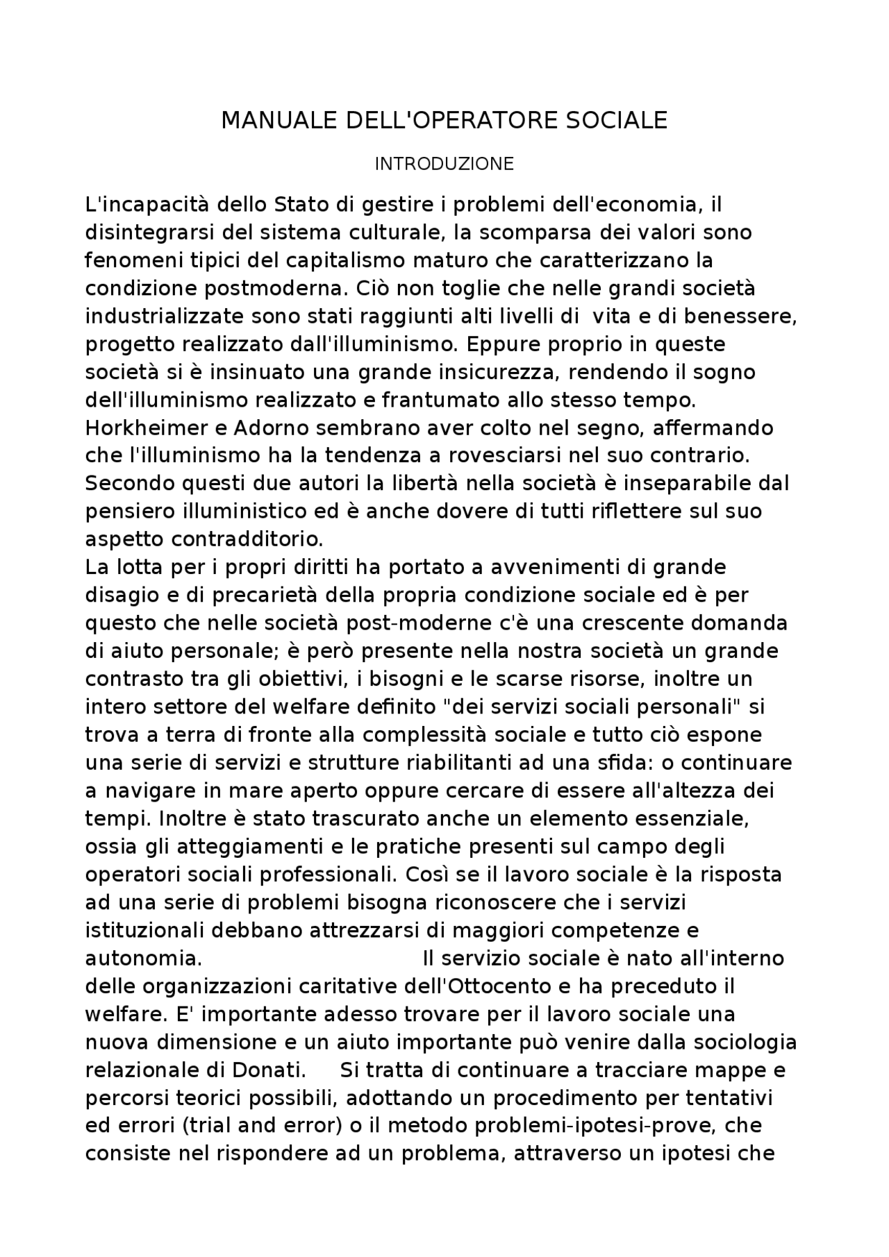 Manuale Delloperatore Sociale Docsity