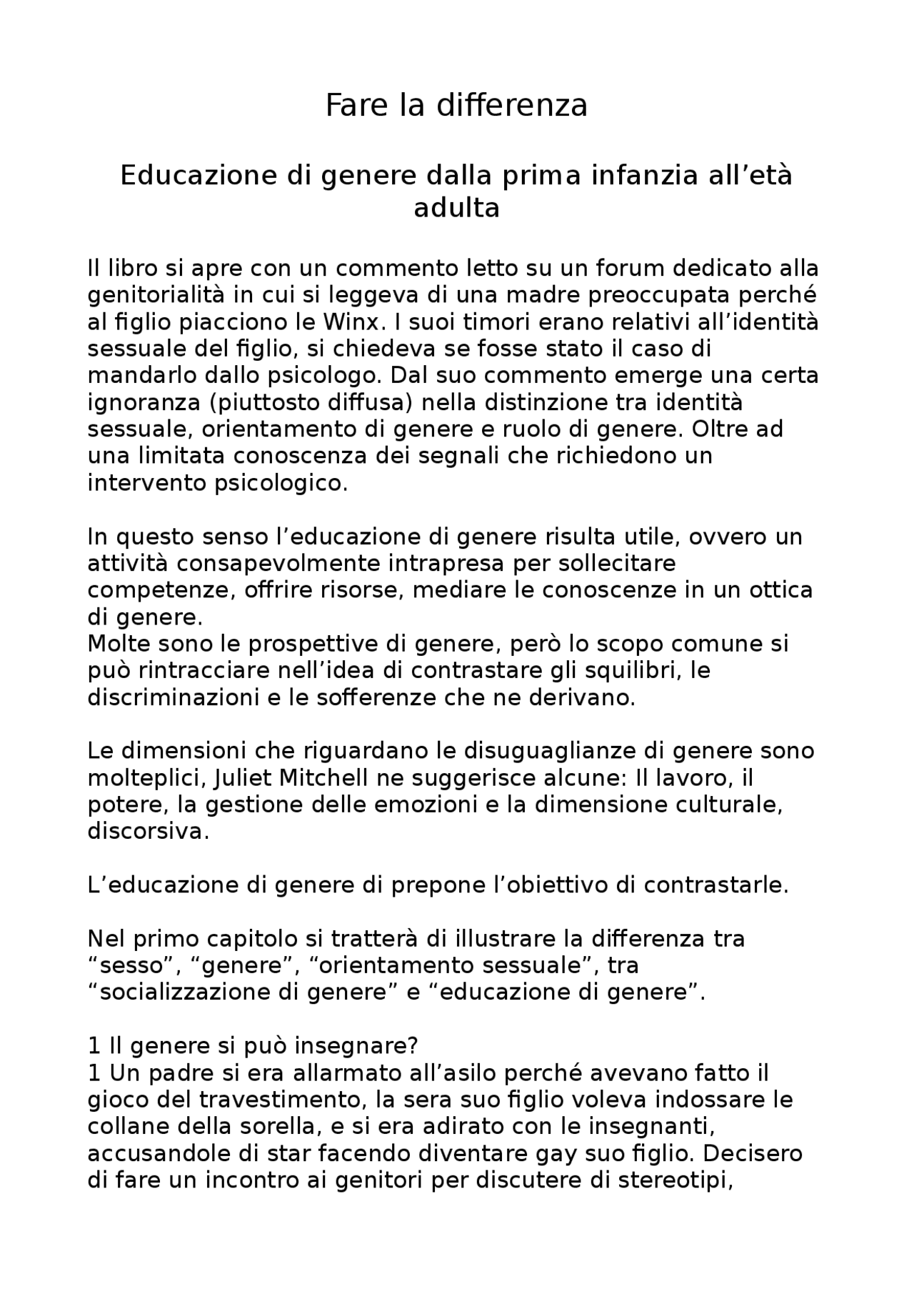 Fare La Differenza Riassunto Della Prima Parte Del Libro Appunti Di