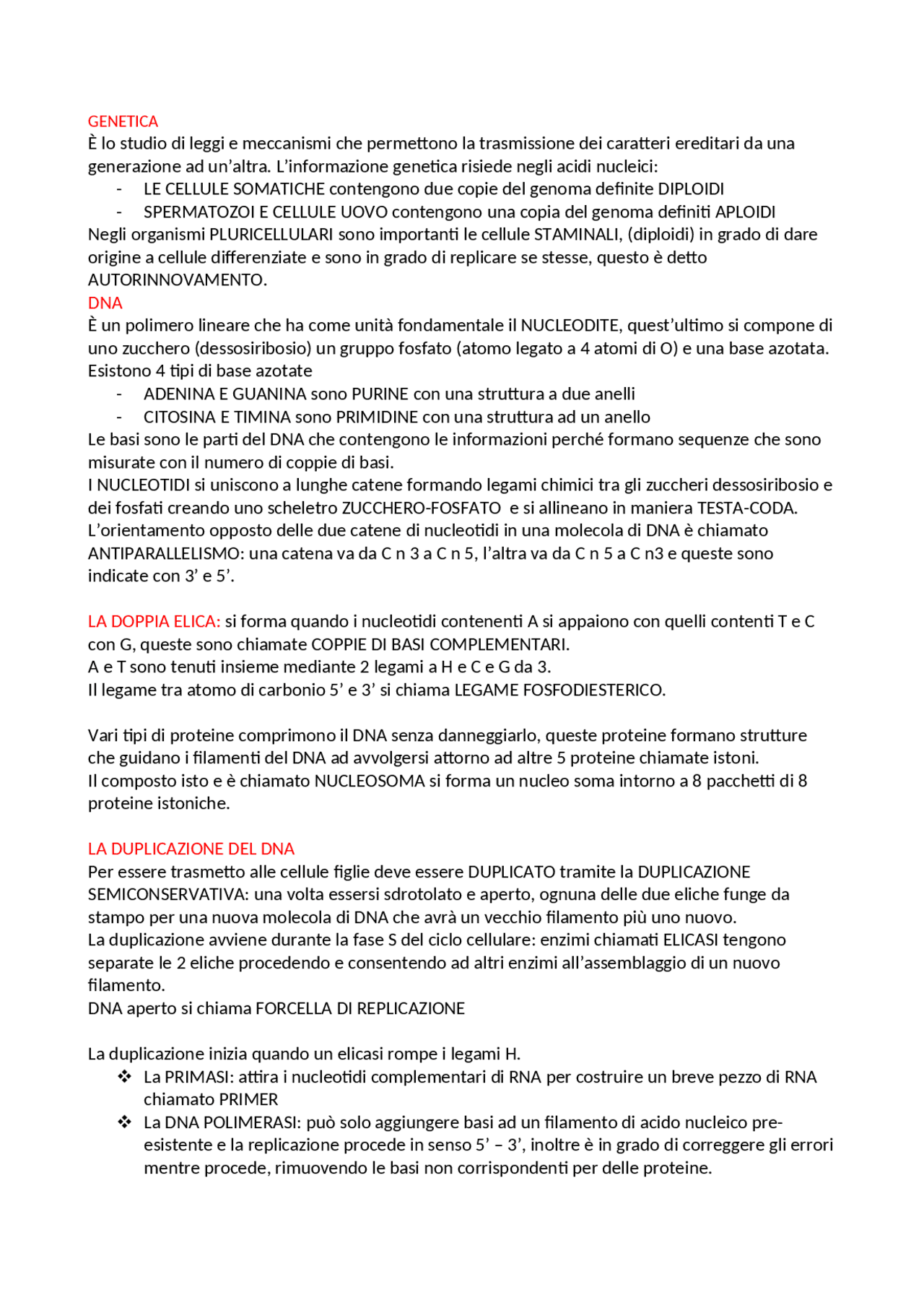 Genetica, DNA e RNA, mendel - Docsity