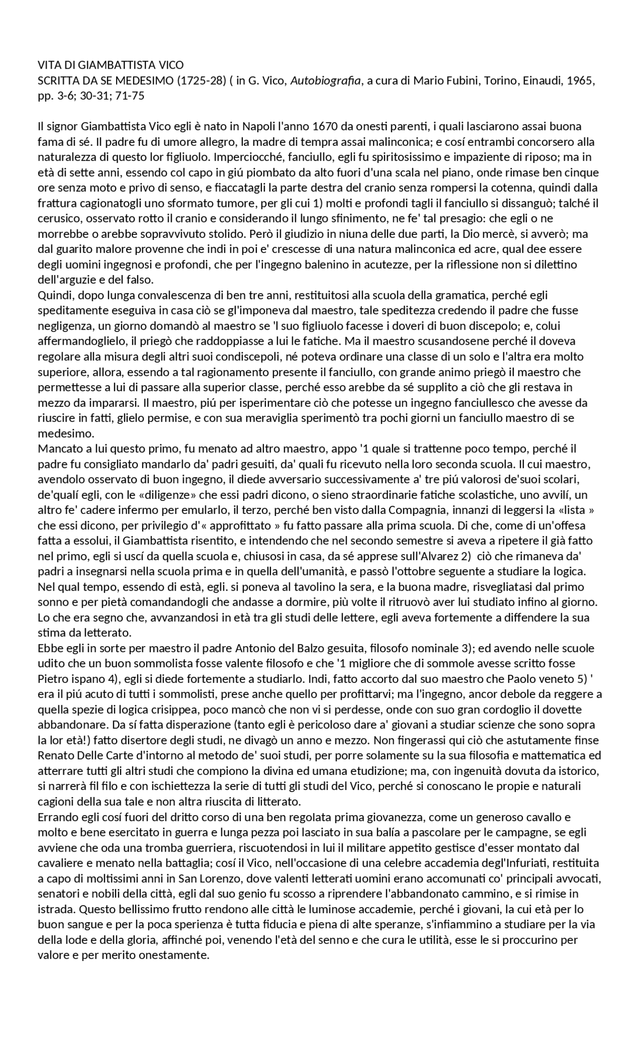 Autobiografia Di Giambattista Vico Docsity
