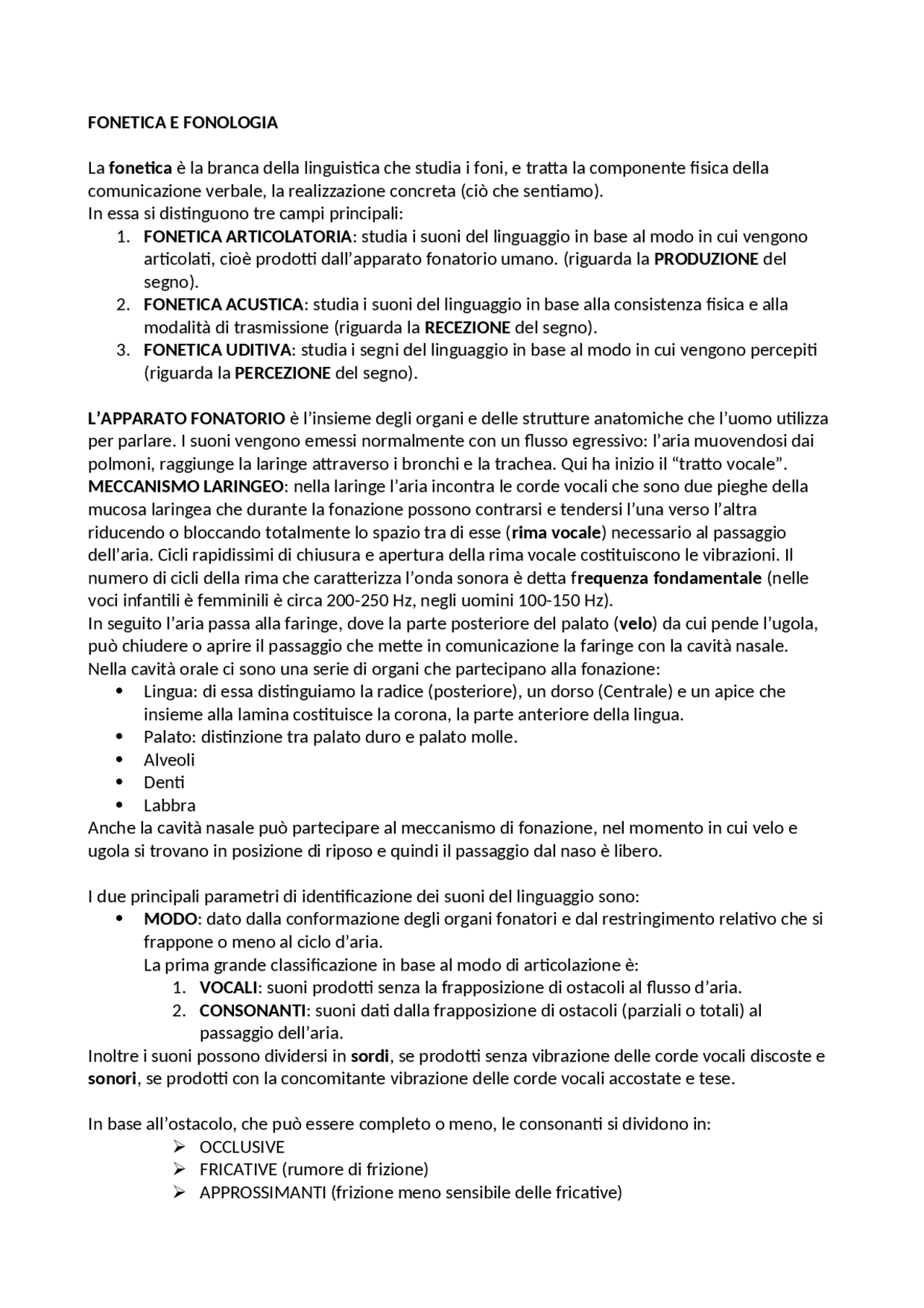 Fonetica Linguistica Generale V Docsity