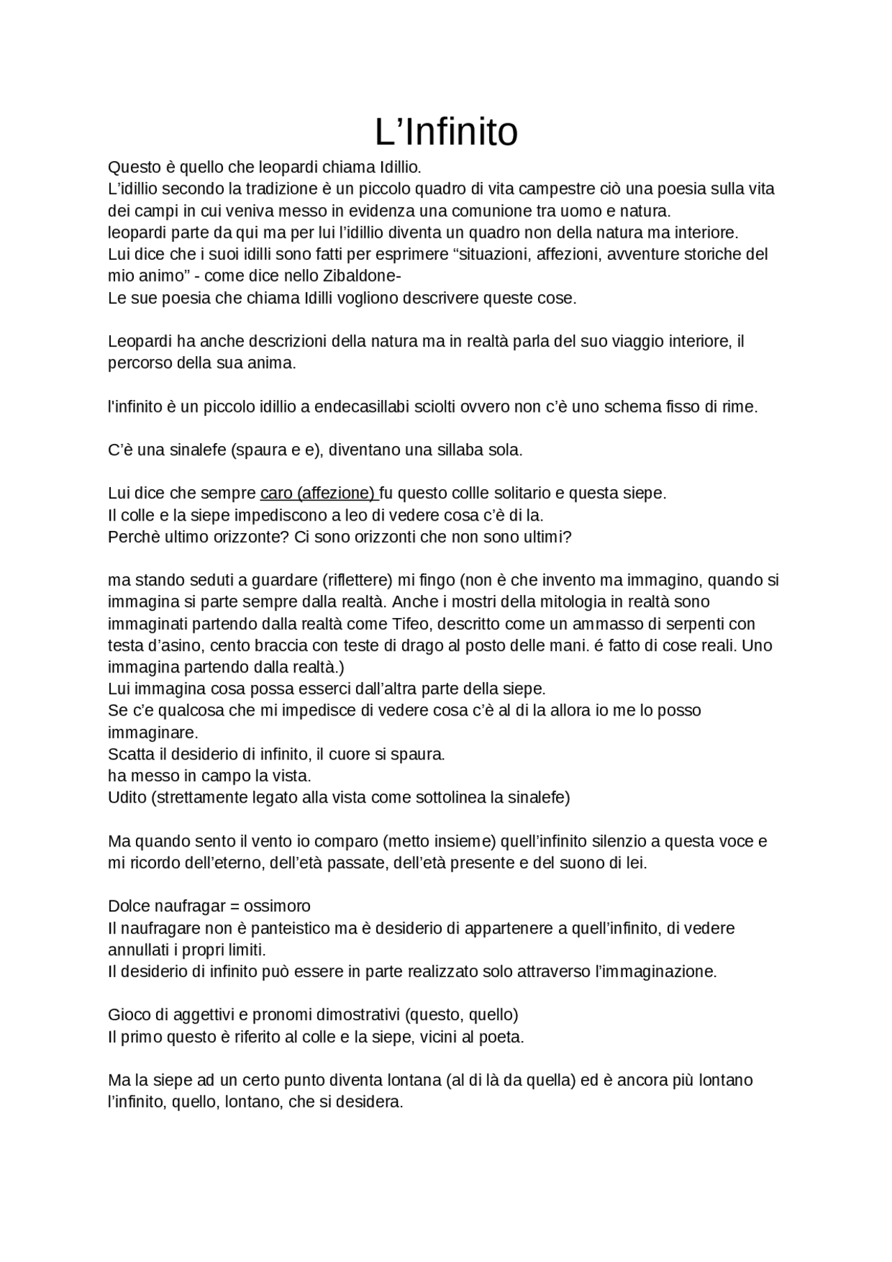 Appunti Infinito Di Leopardi Docsity