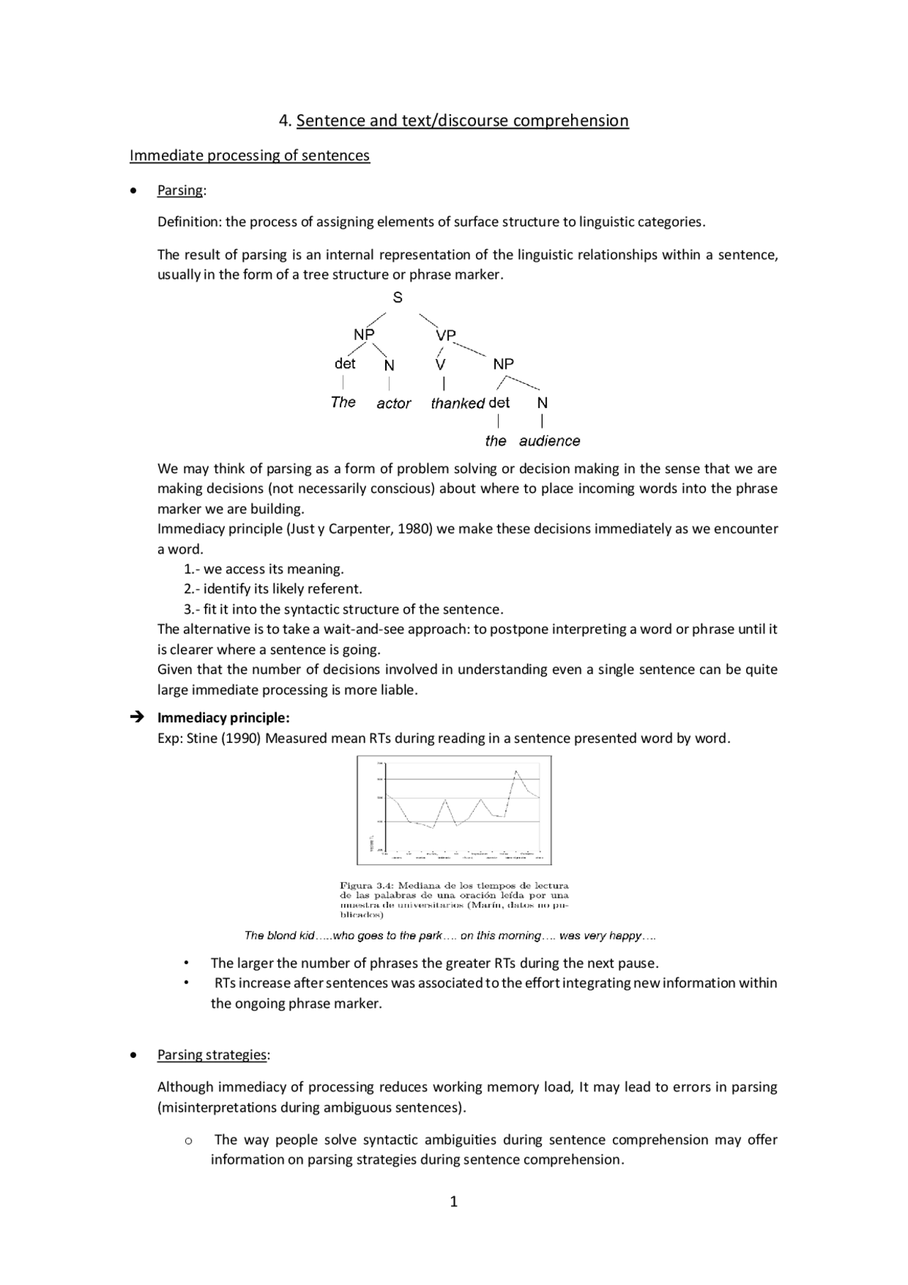 Sentence and text discourse comprehension - Docsity