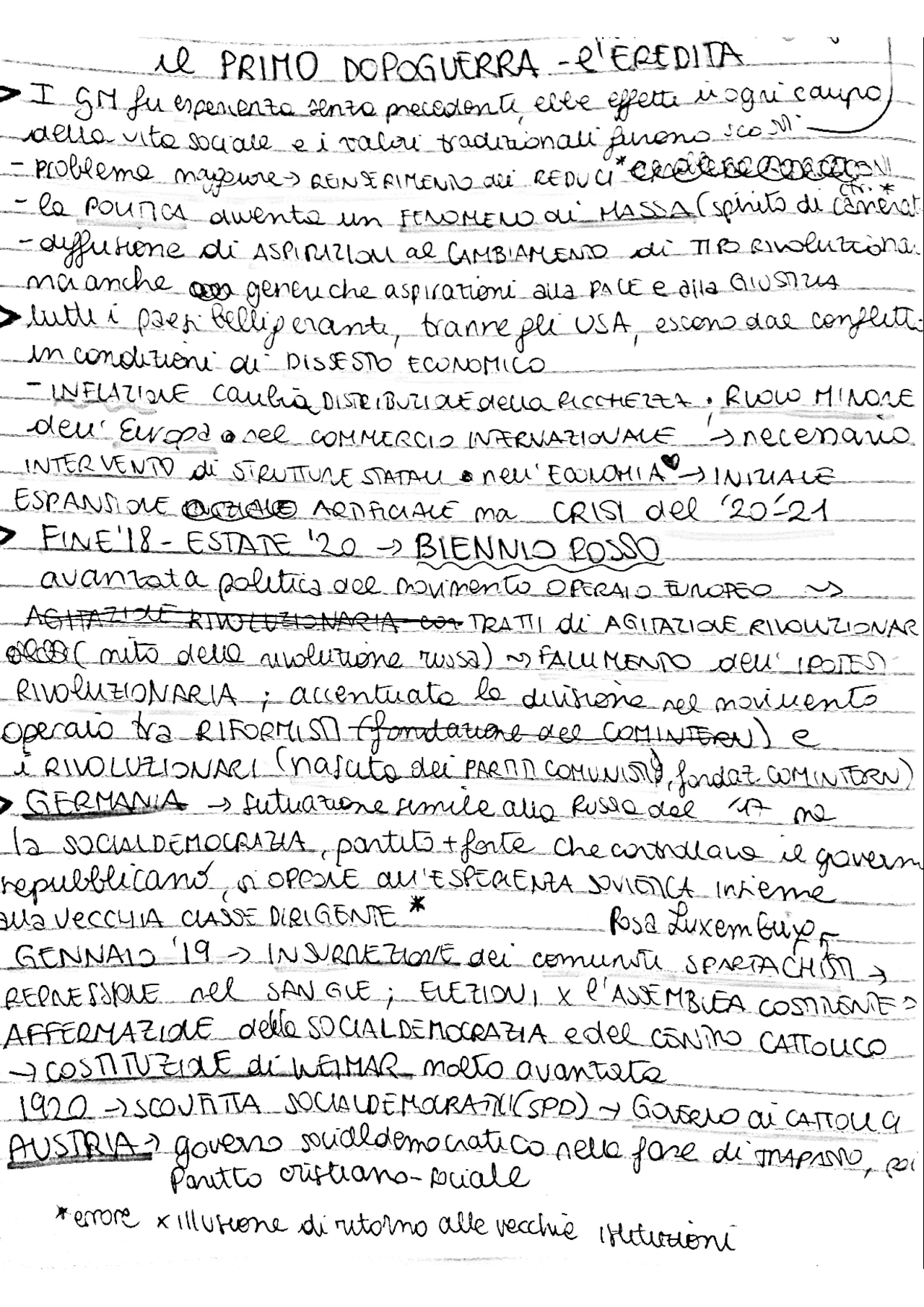 Eredità Del Primo Dopoguerra Riassunto Breve Docsity
