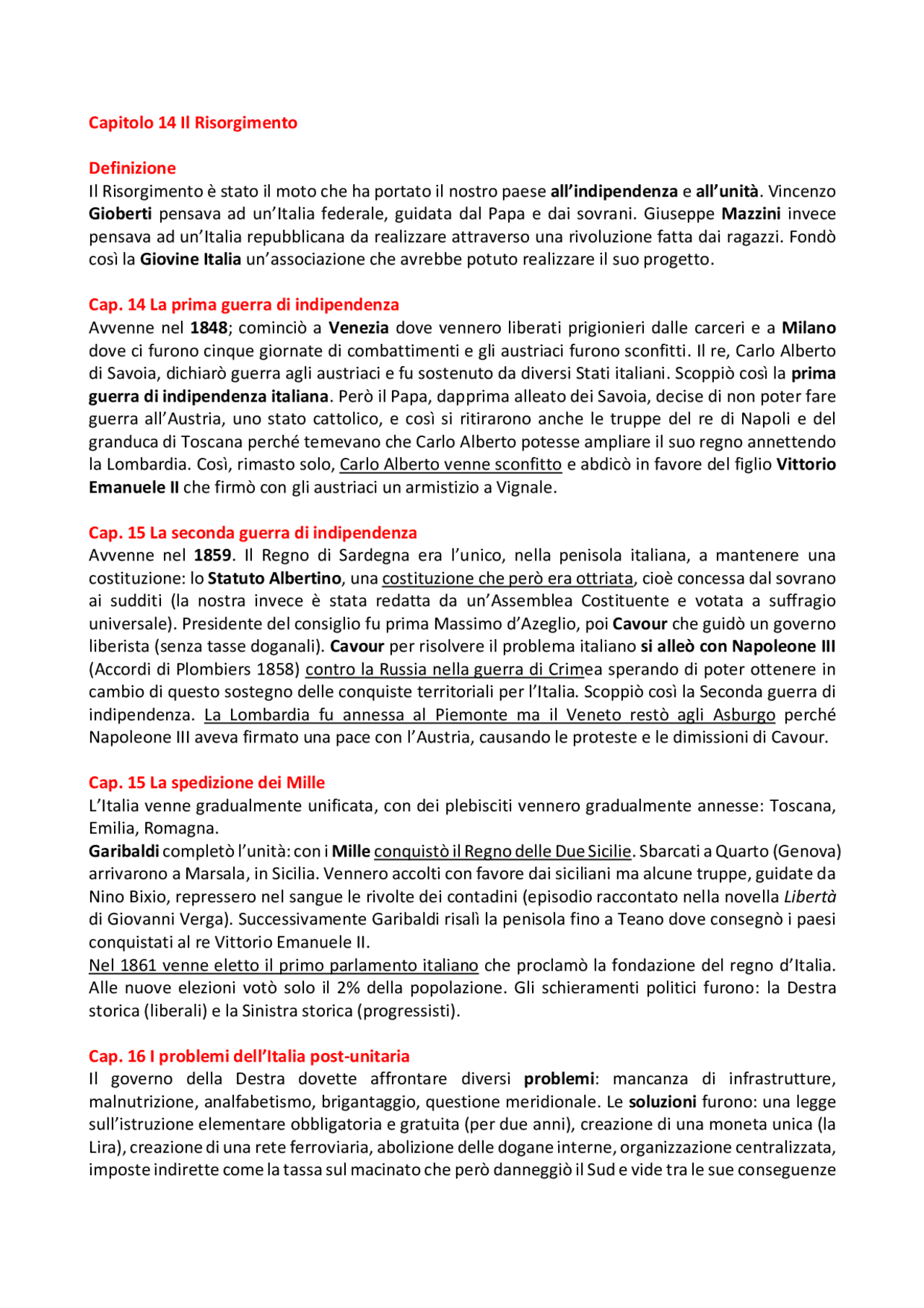 Il Risorgimento Sintesi Docsity