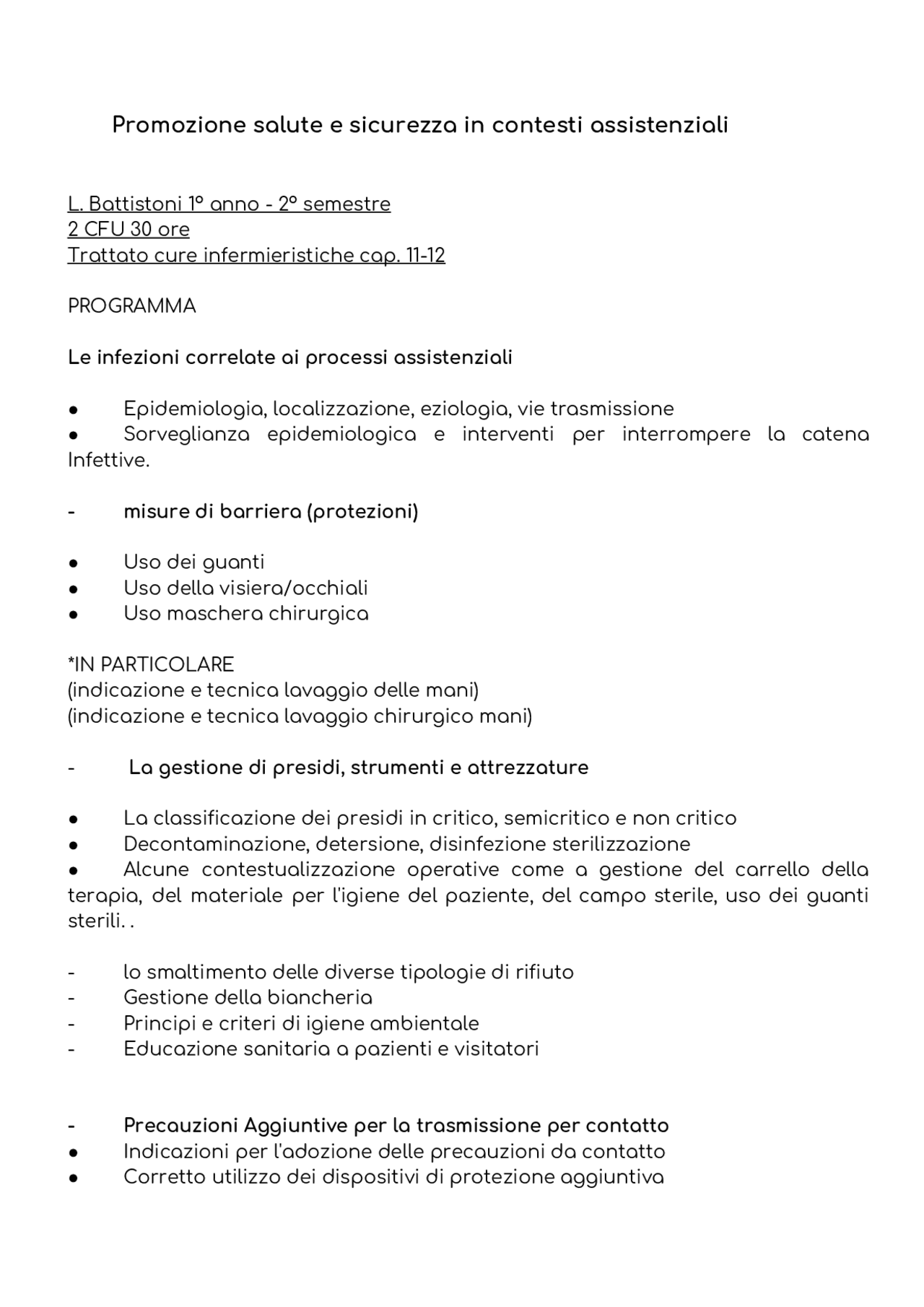 Promozione Della Salute E Sicurezza In Contesti Assistrnziali Docsity