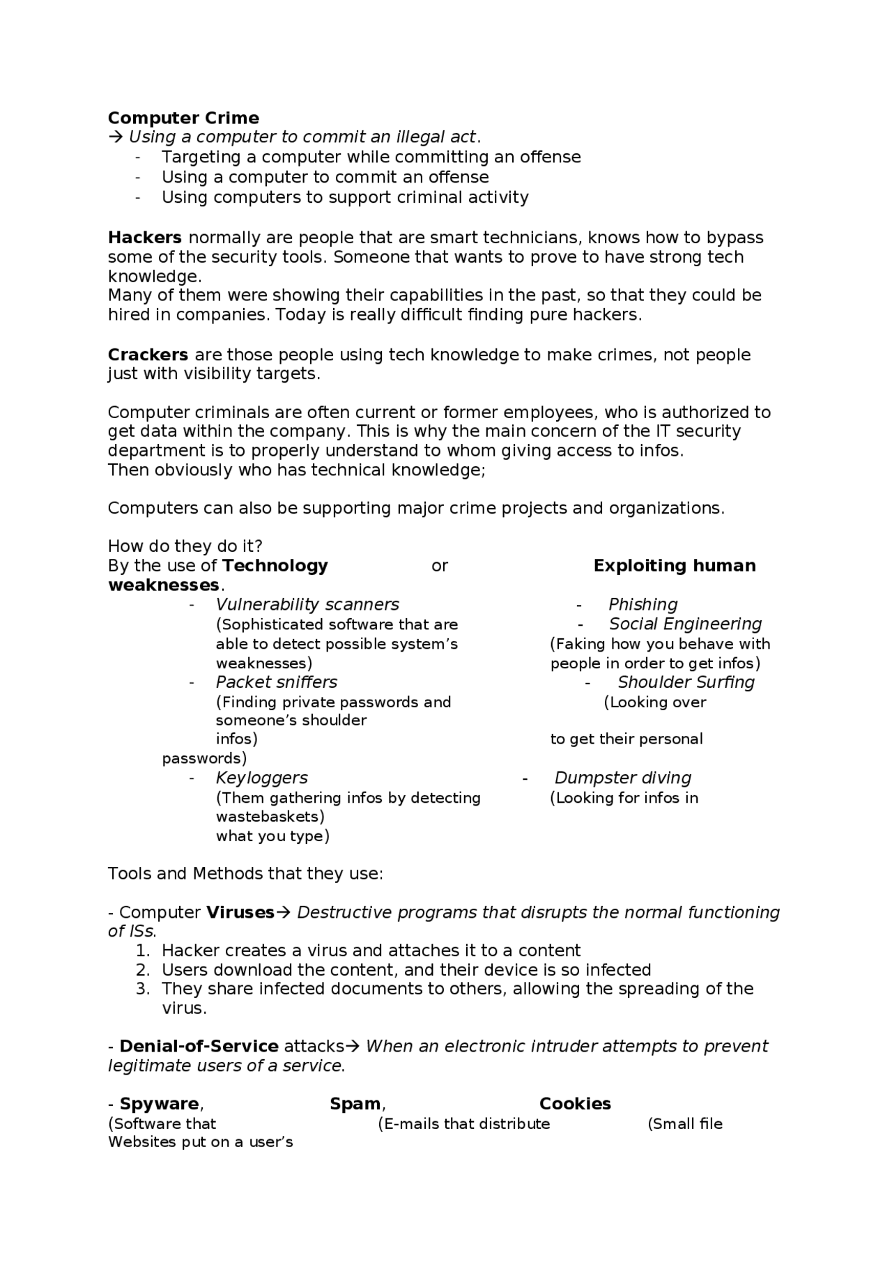 Computer crime- notes of the lesson covering this topic - Docsity