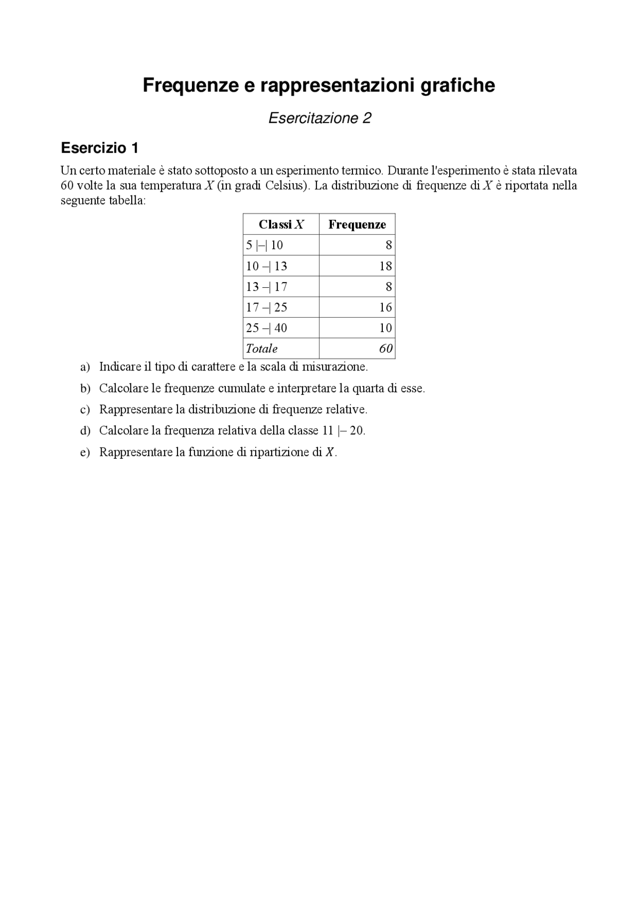 Statistica Base Esercizi Docsity