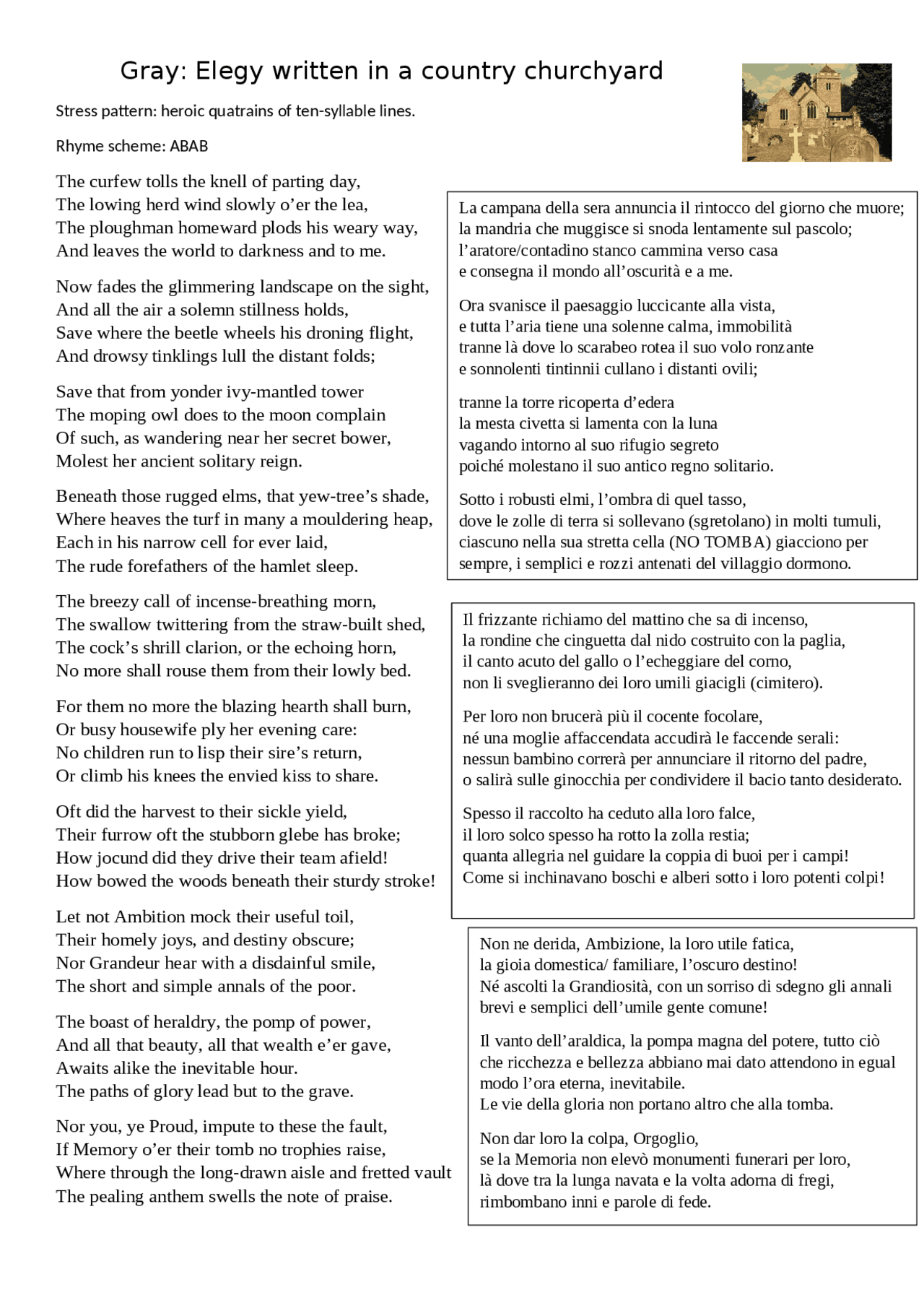 Elegy written in a country churchyard di Thomas Gray - Docsity