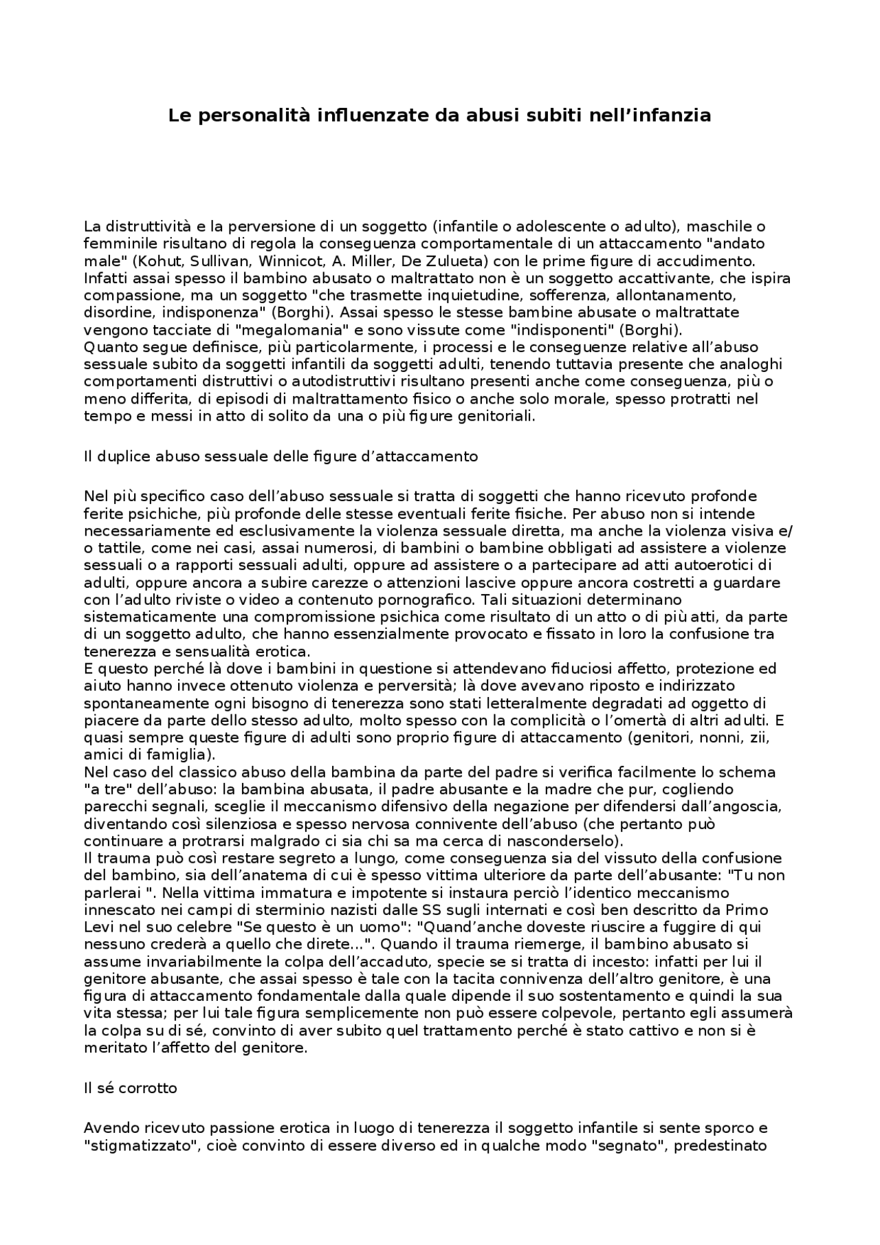 Conseguenze Dellabuso In Età Infantile Docsity