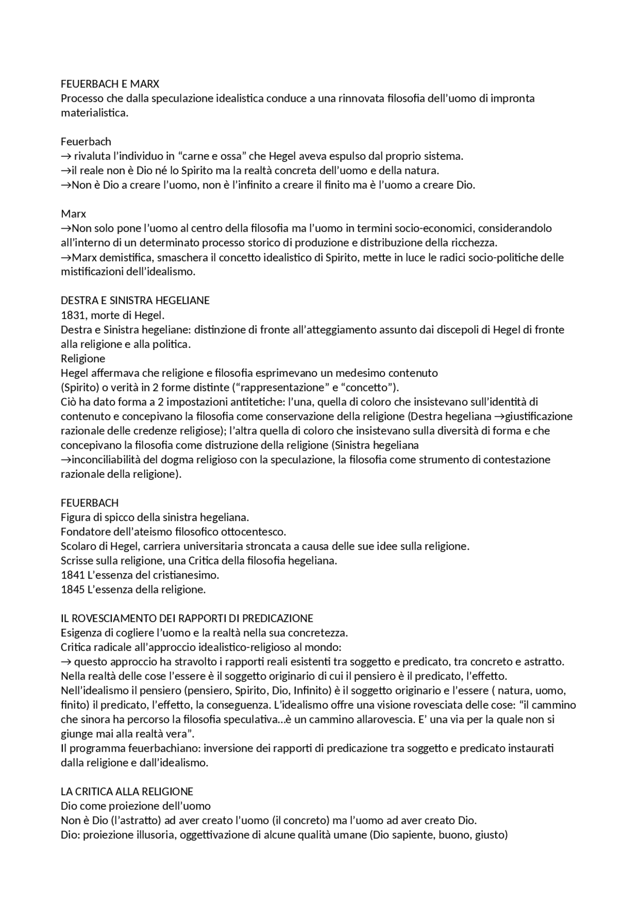 Feuerbach E Marx Riassunti Docsity