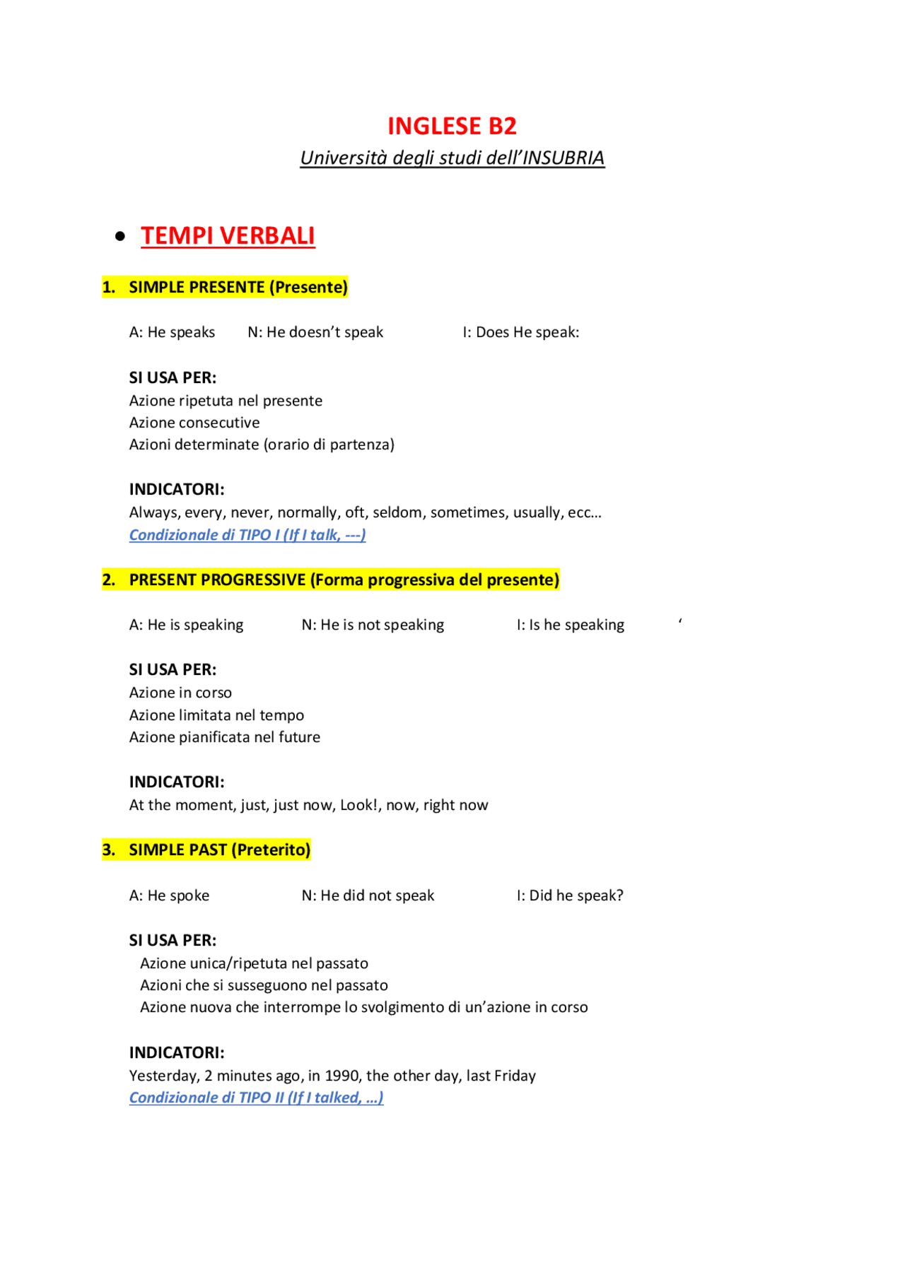INGLESE B2 - (tempi verbali e Phrasal vers) - Docsity
