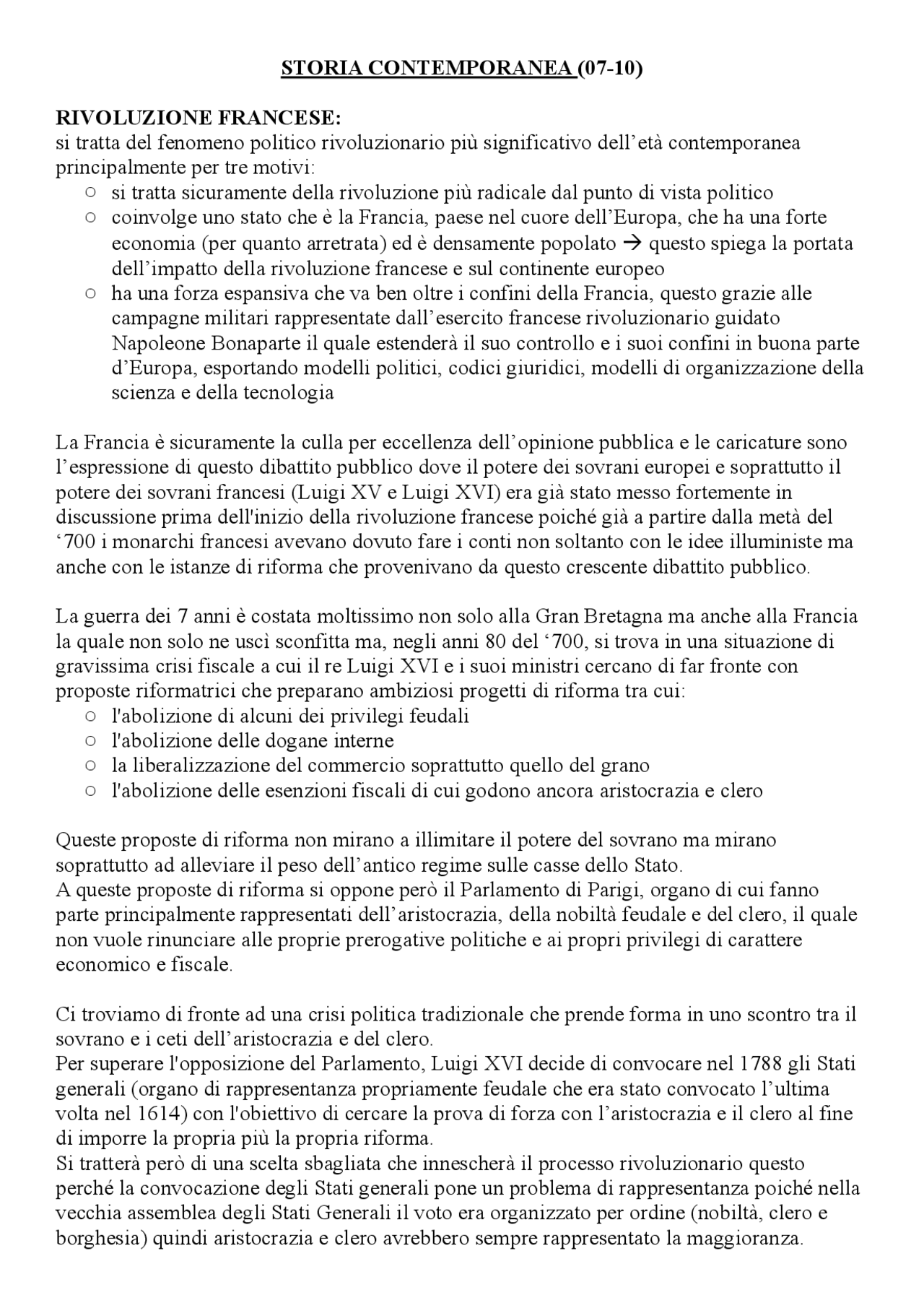Appunti Storia Contemporanea Rivoluzione Francese Docsity