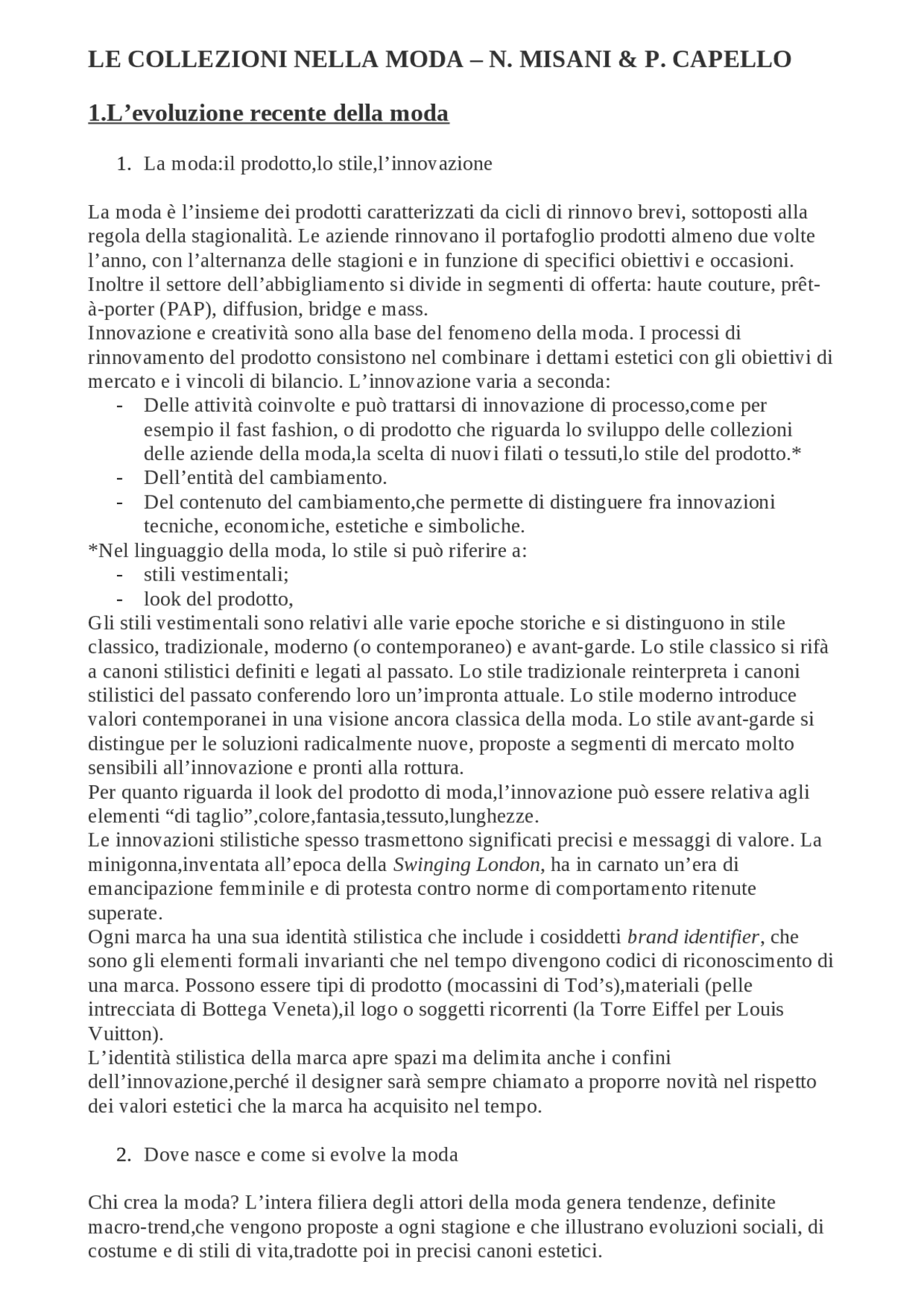 Le collezioni nella moda - N. Misani e P. Capello | Sintesi del corso ...