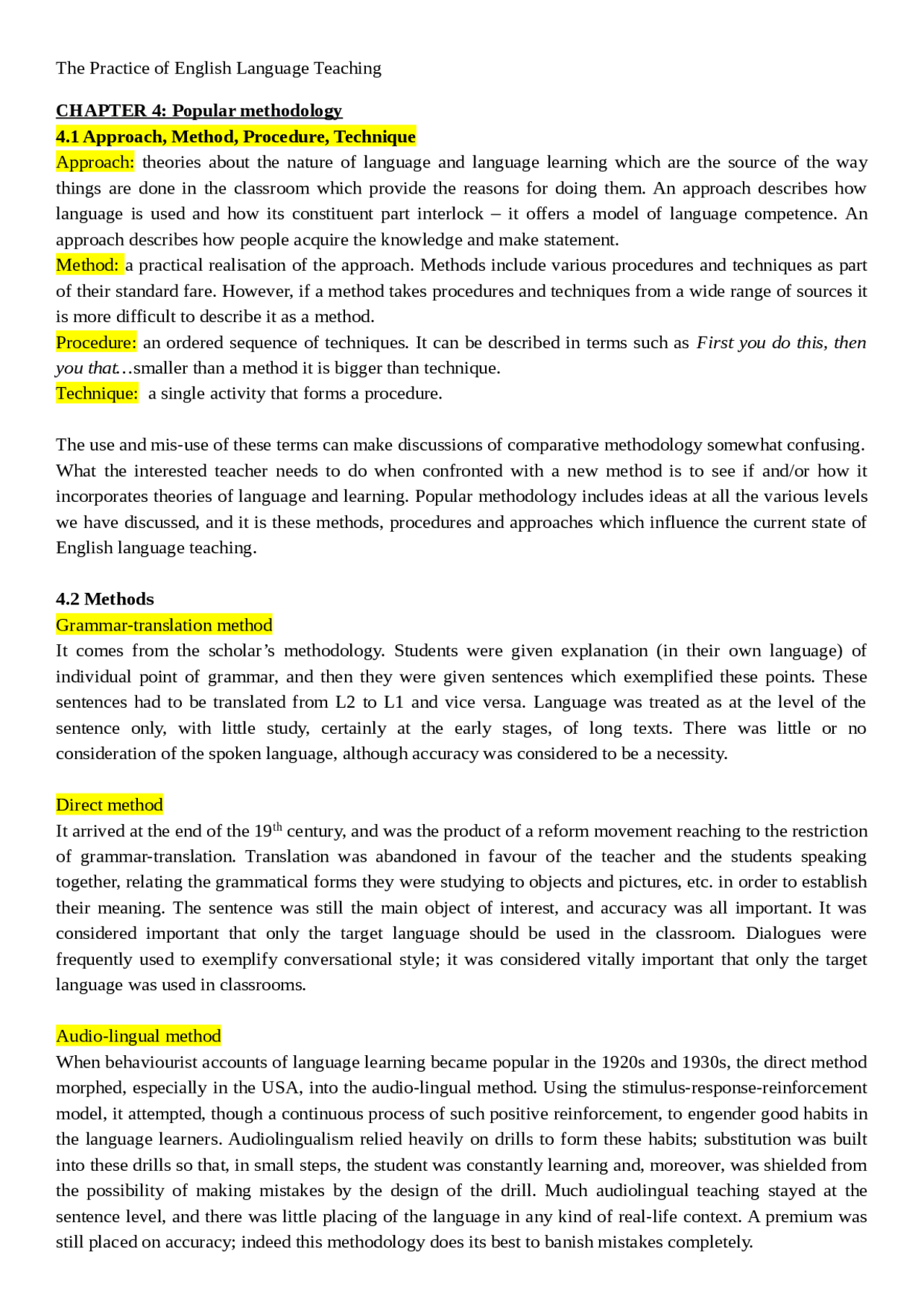 The practice of the English language teaching - Docsity