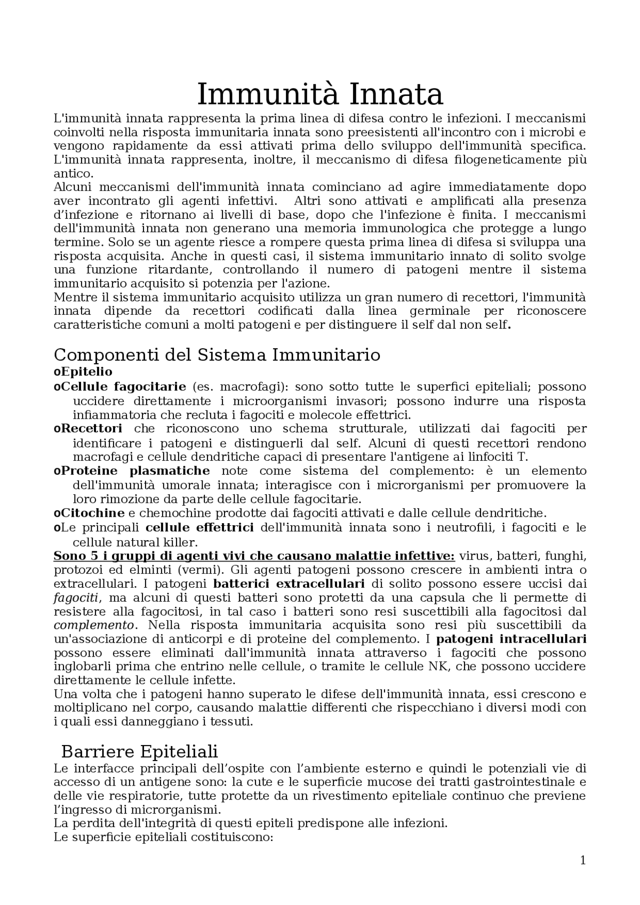 Immunità innata - immunologia - Docsity