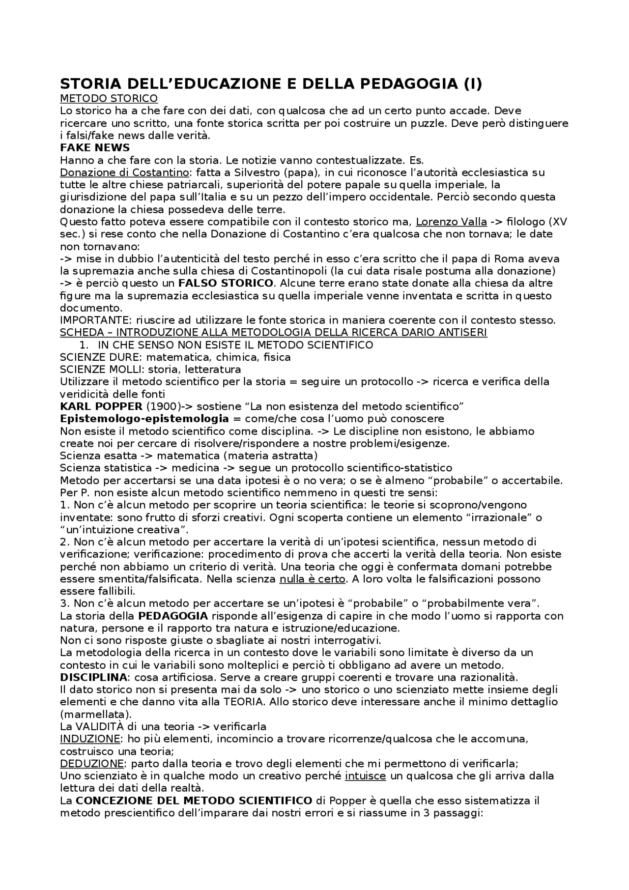 Il Metodo Storico Karl Popper Docsity