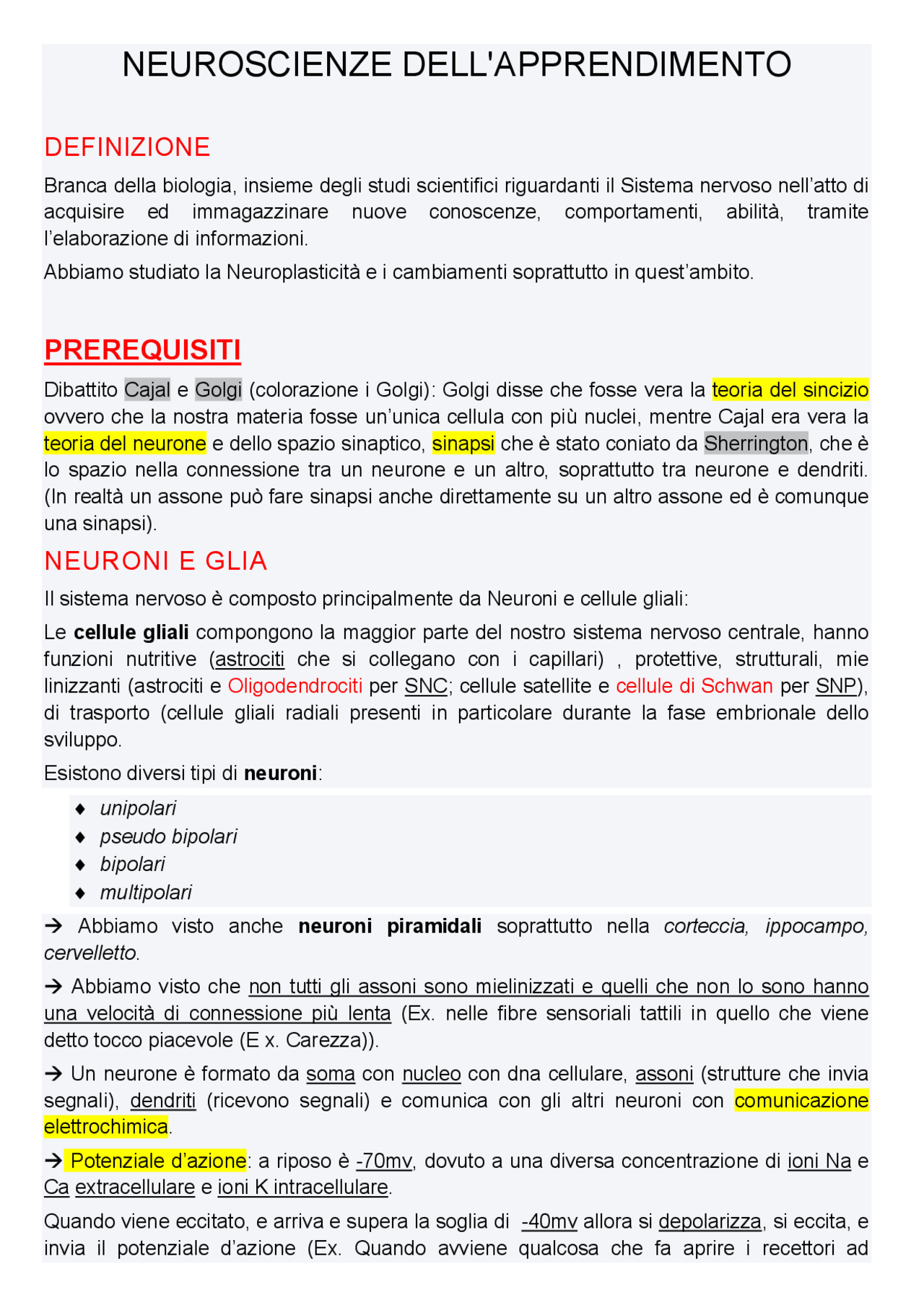 Riassunto Per Esame Neuroscienze Dellapprendimento Docsity