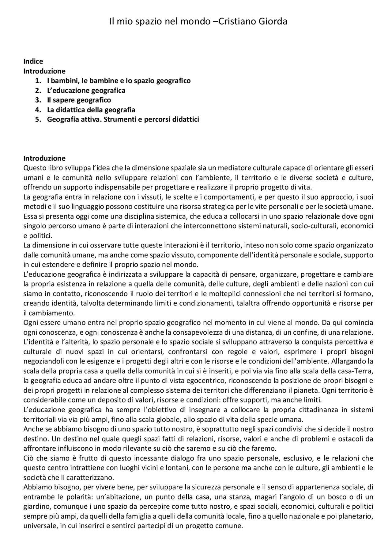 Il mio spazio nel mondo - Docsity