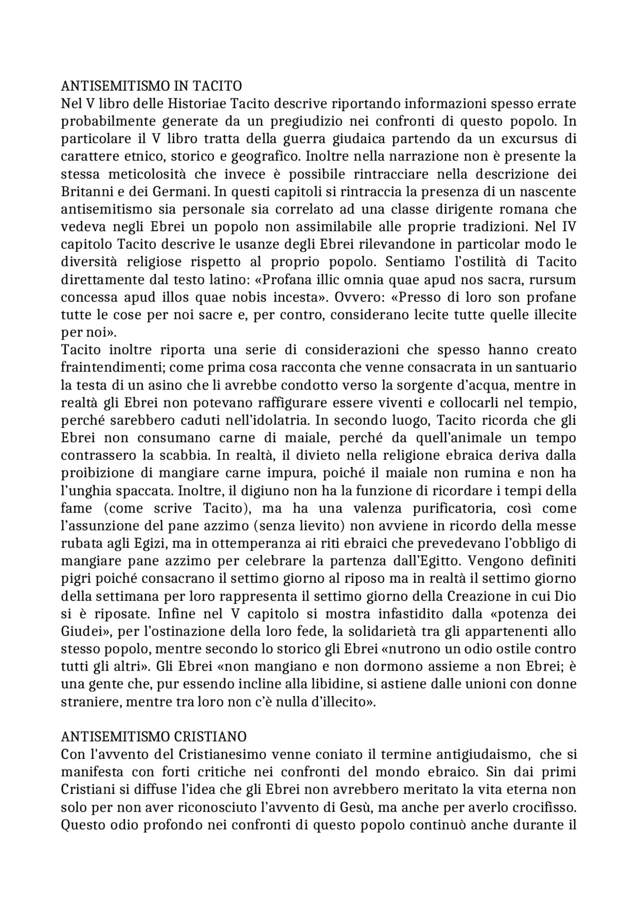Antisemitismo Da Tacito A Lutero Docsity