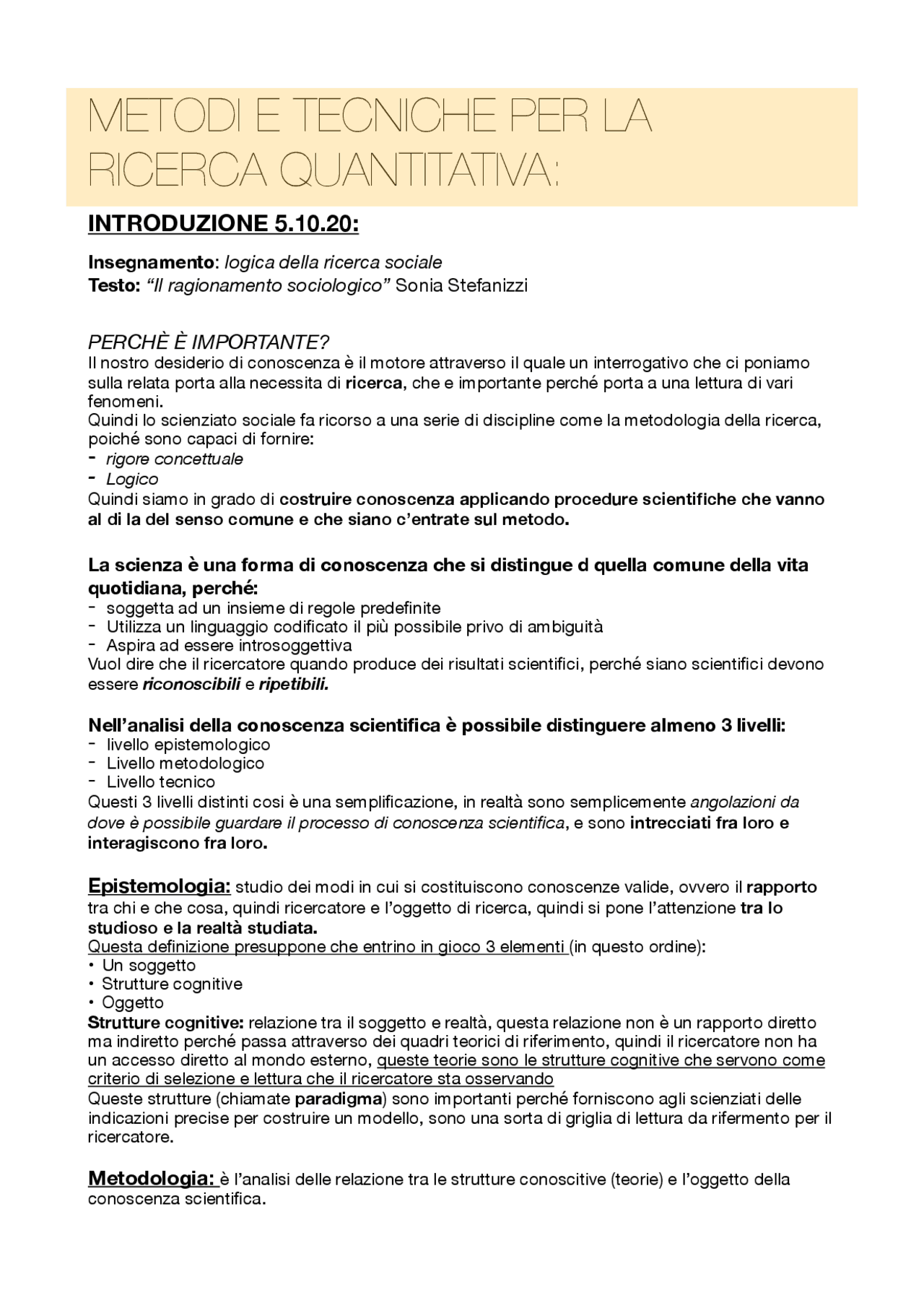 Metodi E Ricerca Quantitativa Docsity