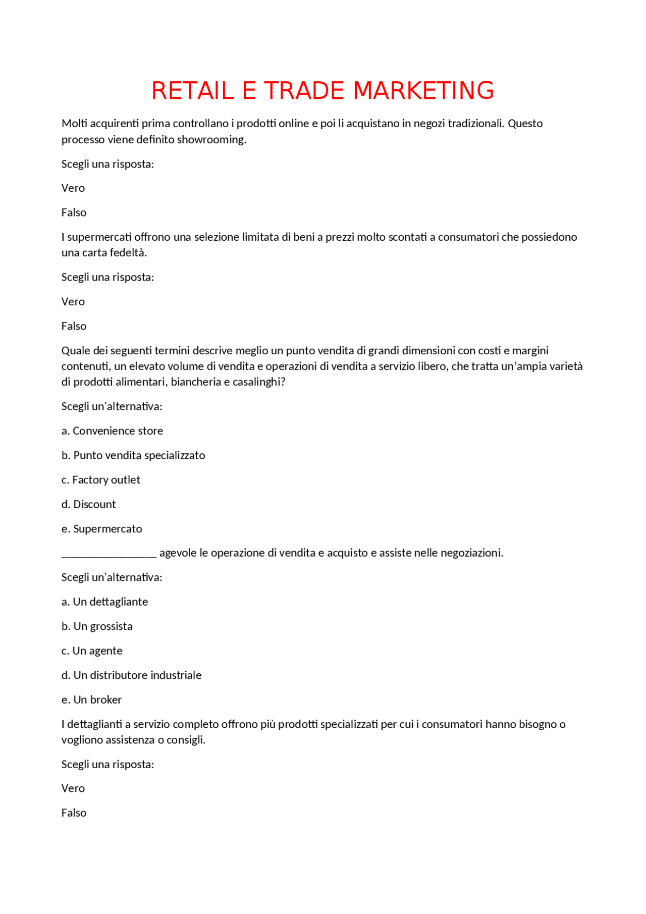 Domande Marketing Cap 9 Docsity
