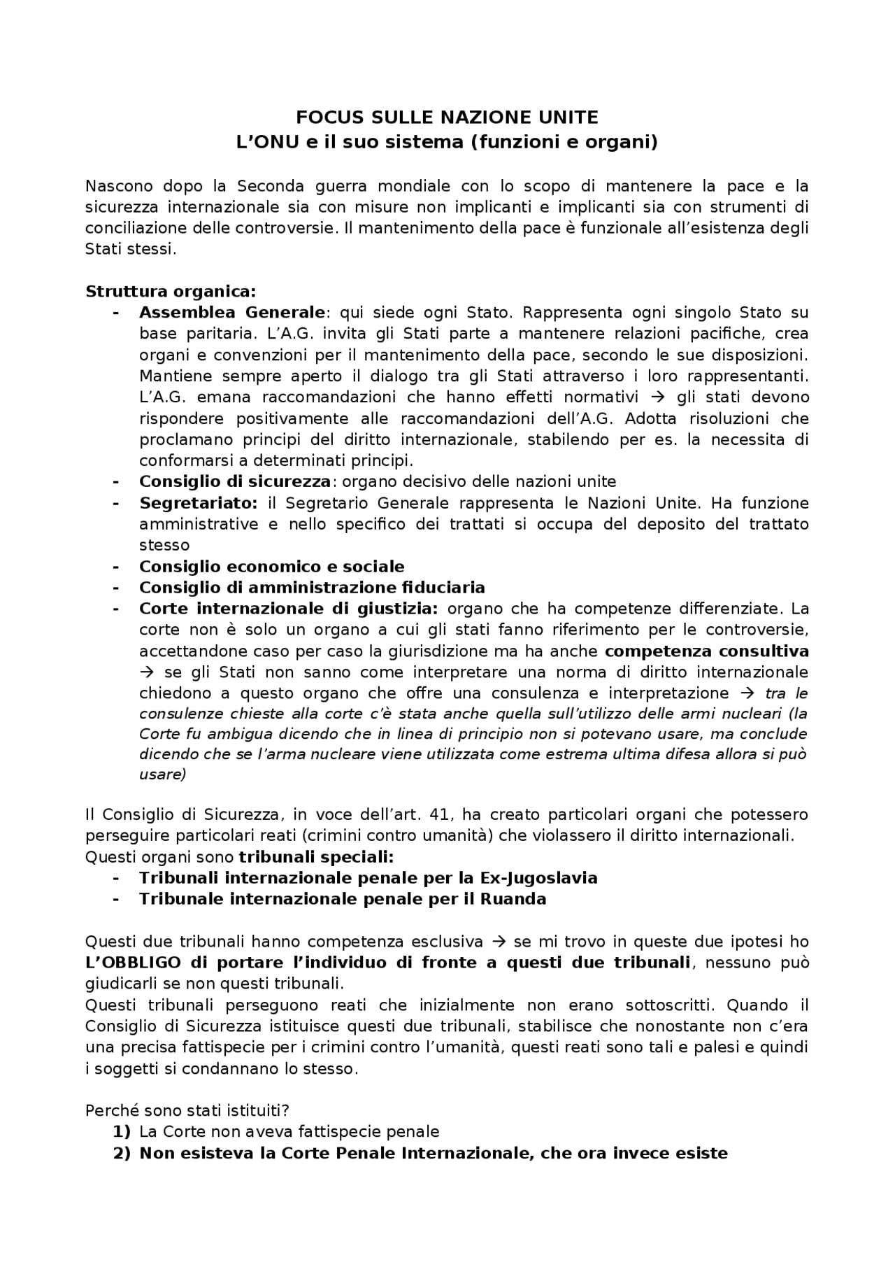 Focus Sulle Nazioni Unite Docsity