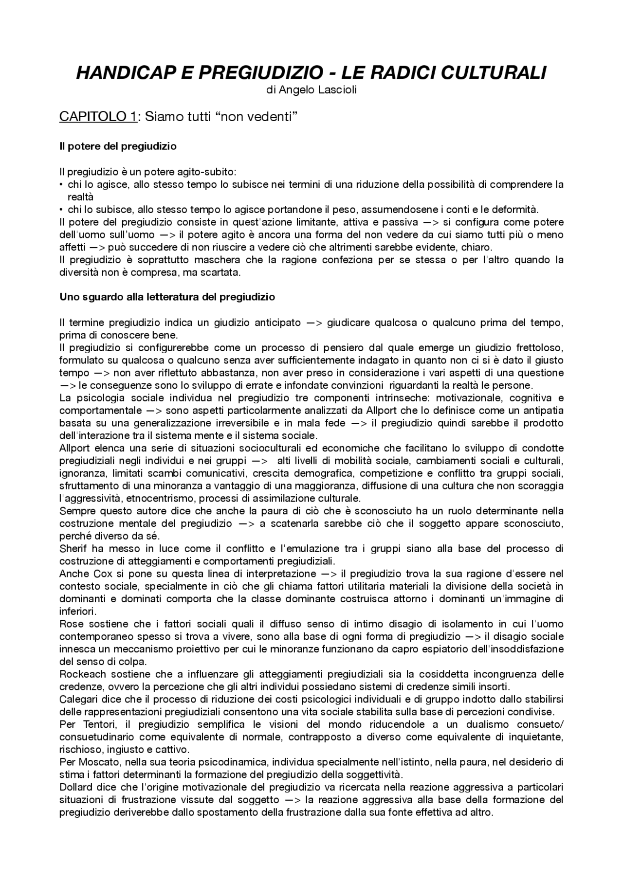 Riassunto Handicap E Pregiudizio Docsity