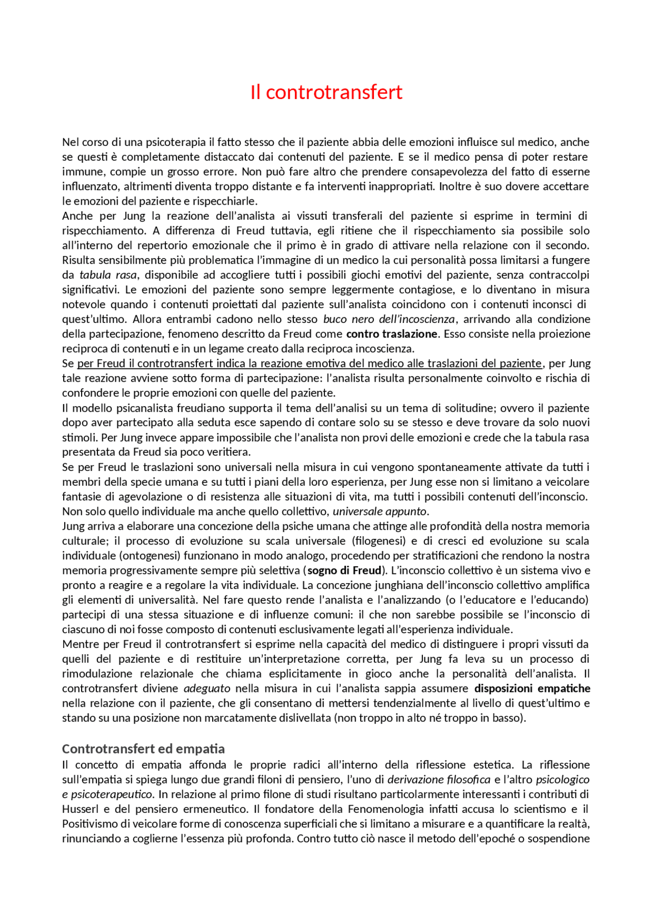 Il controtransfert - appunti di Pedagogia generale e sociale - Docsity